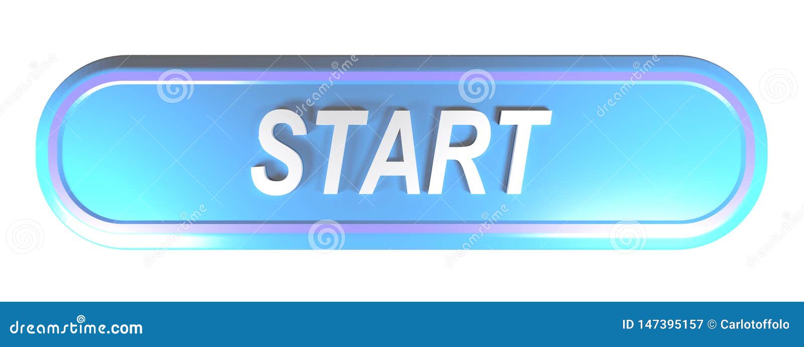 Blue Rounded Rectangle Push Button START - 3D Rendering Illustration ...