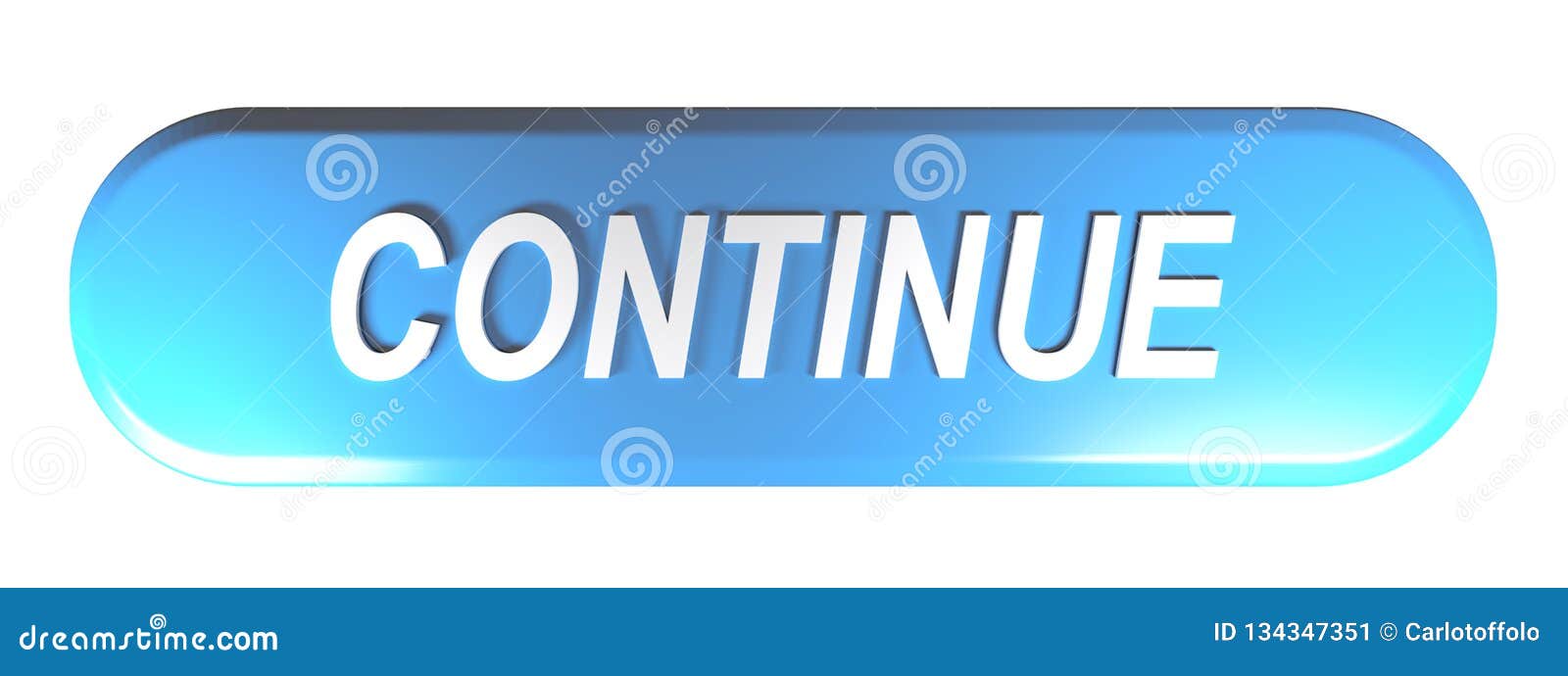 Blue Rounded Rectangle Push Button CONTINUE - 3D Rendering Illustration ...