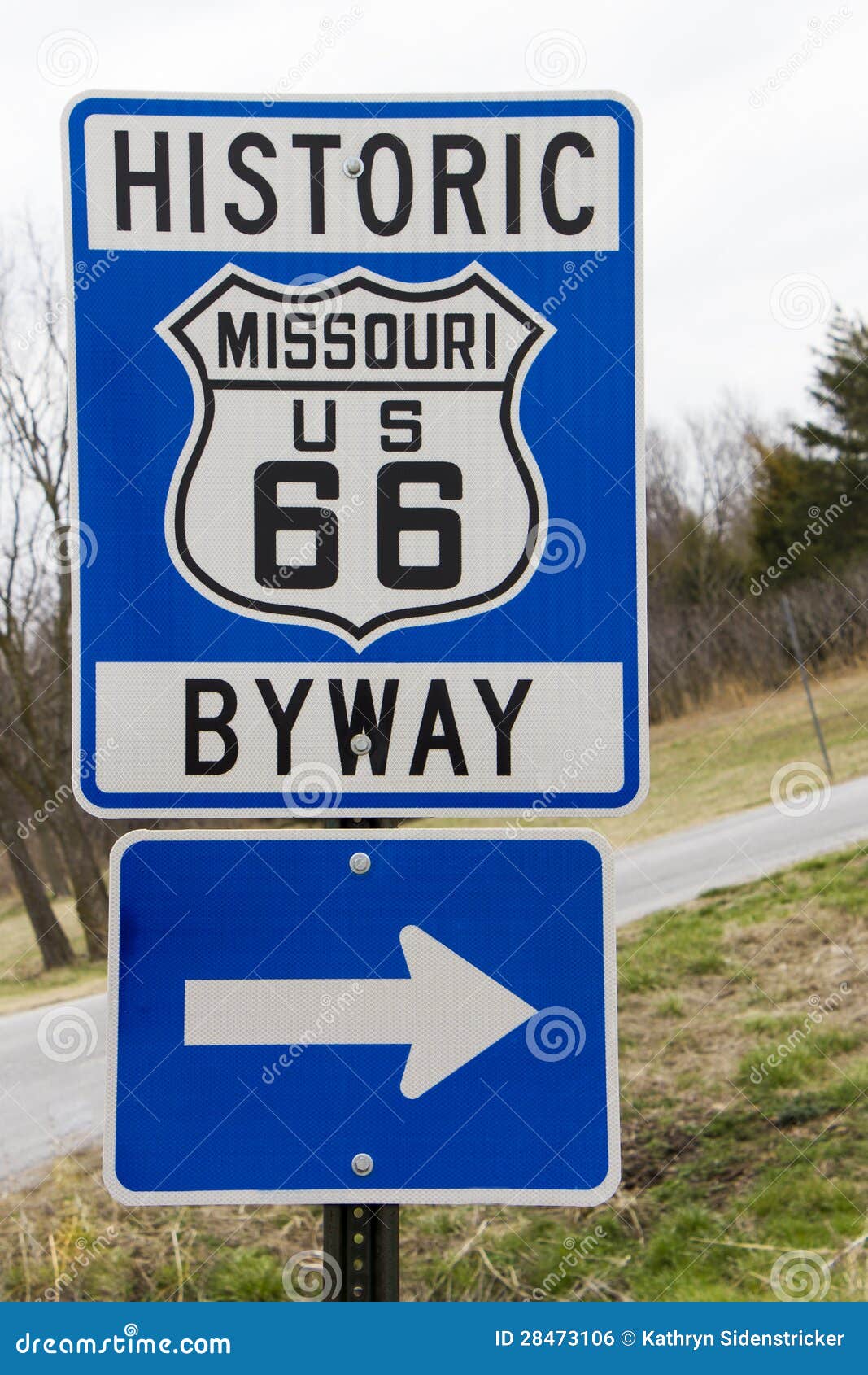 Blue Route 66 Historic Byway Sign Stock Photo - Image of roadside ...