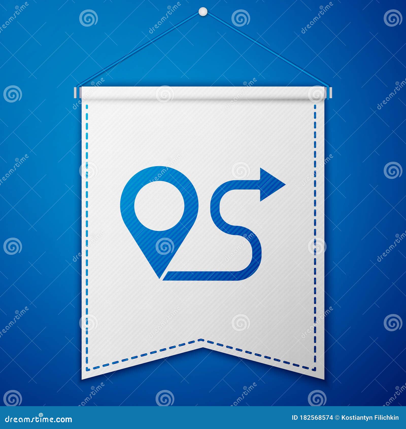 Blue Route Location Icon Isolated on Blue Background. Map Pointer Sign ...