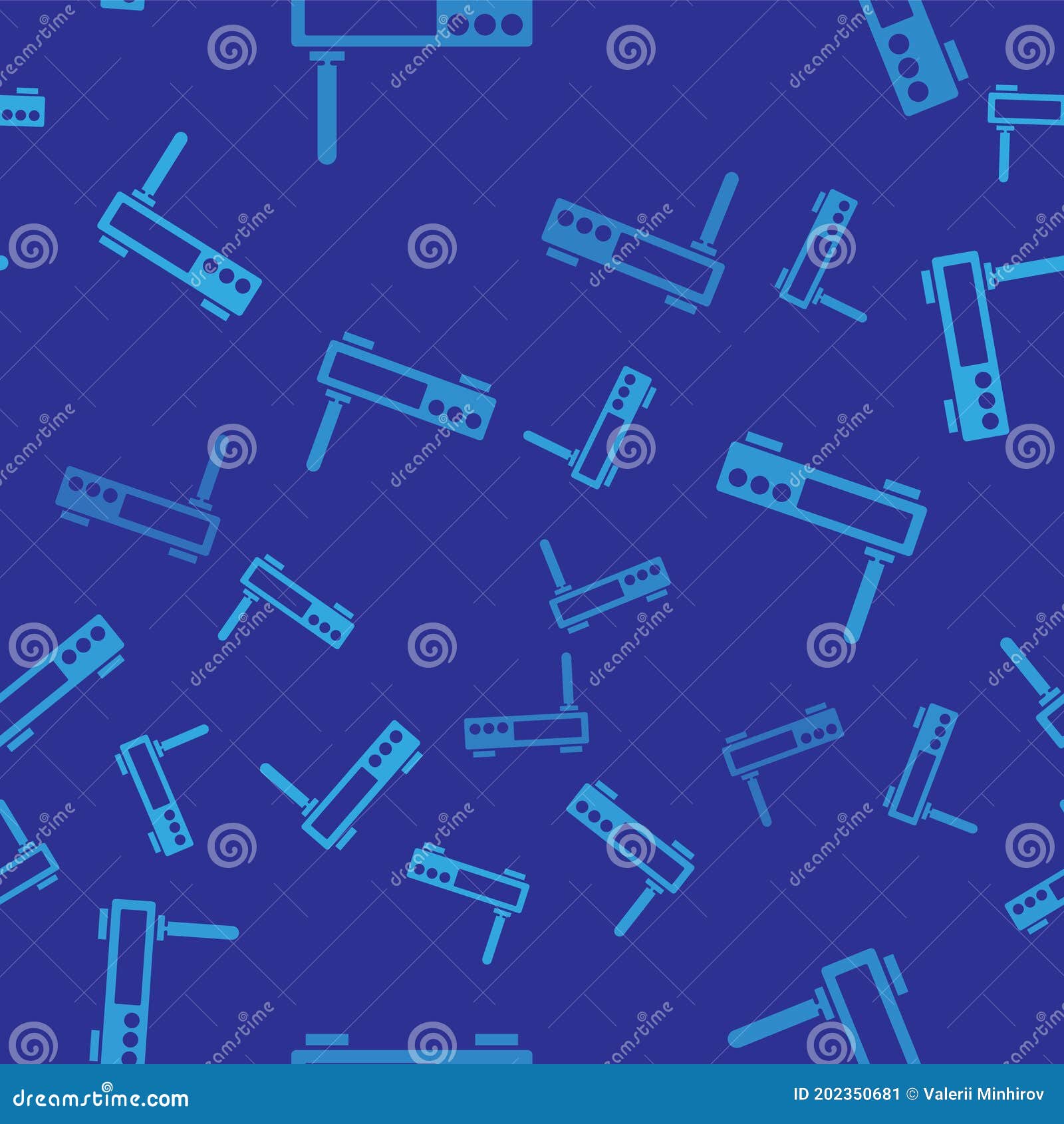 Blue Router and Wi-fi Signal Icon Isolated Seamless Pattern on Blue ...