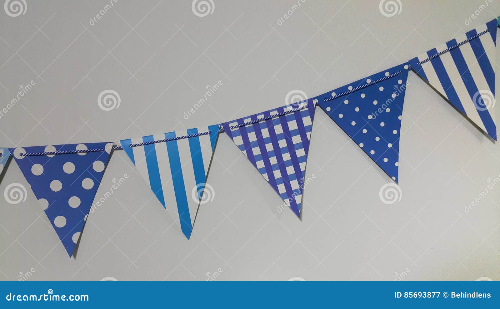 Blue Row of Paper Flags Prepared for Celebration. Stock Image - Image ...