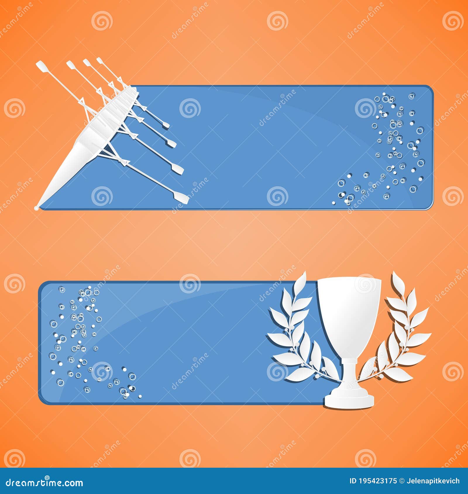 Blue Rowing Banners with Boat and Cup. Vector Illustration in Paper Cut ...