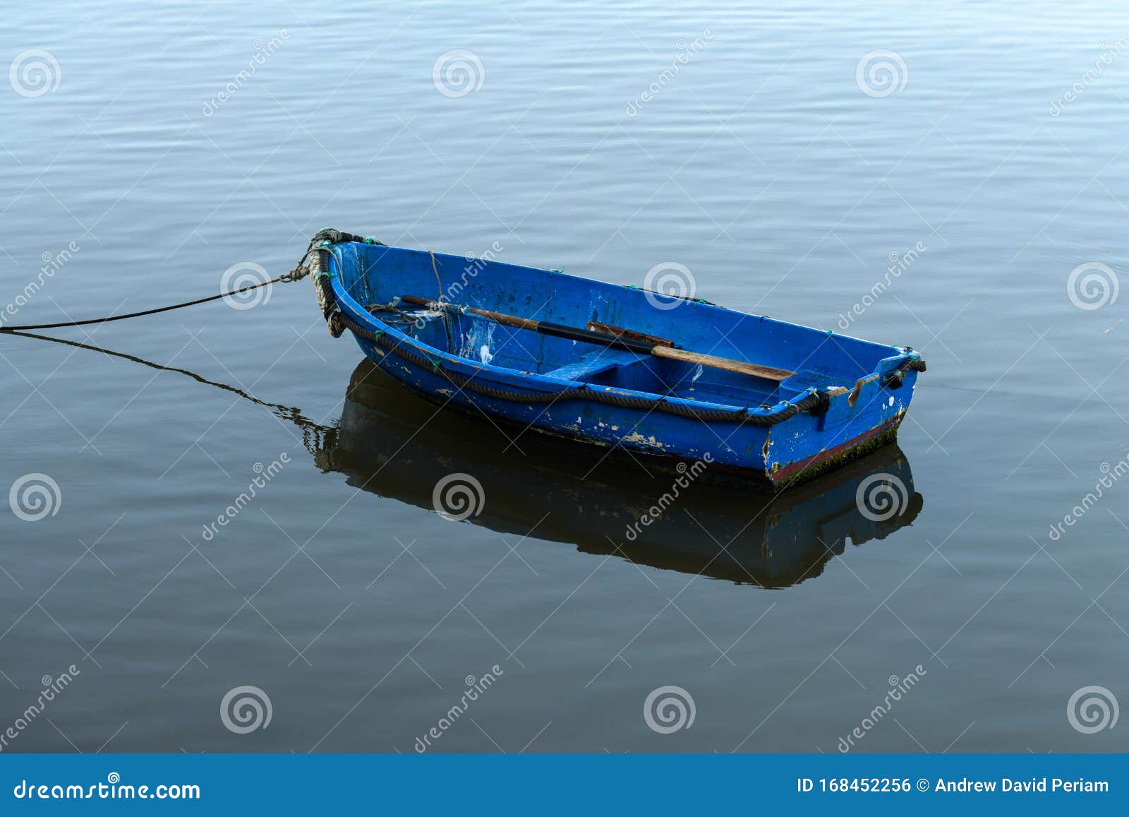 Blue Rowing Boat on Calm Water Stock Photo - Image of reflection, peace ...