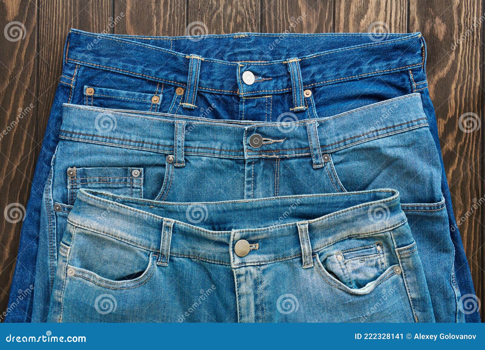 Blue Rubbed Jeans with Seams, Clasps, Buttons and Rivets, Texture ...