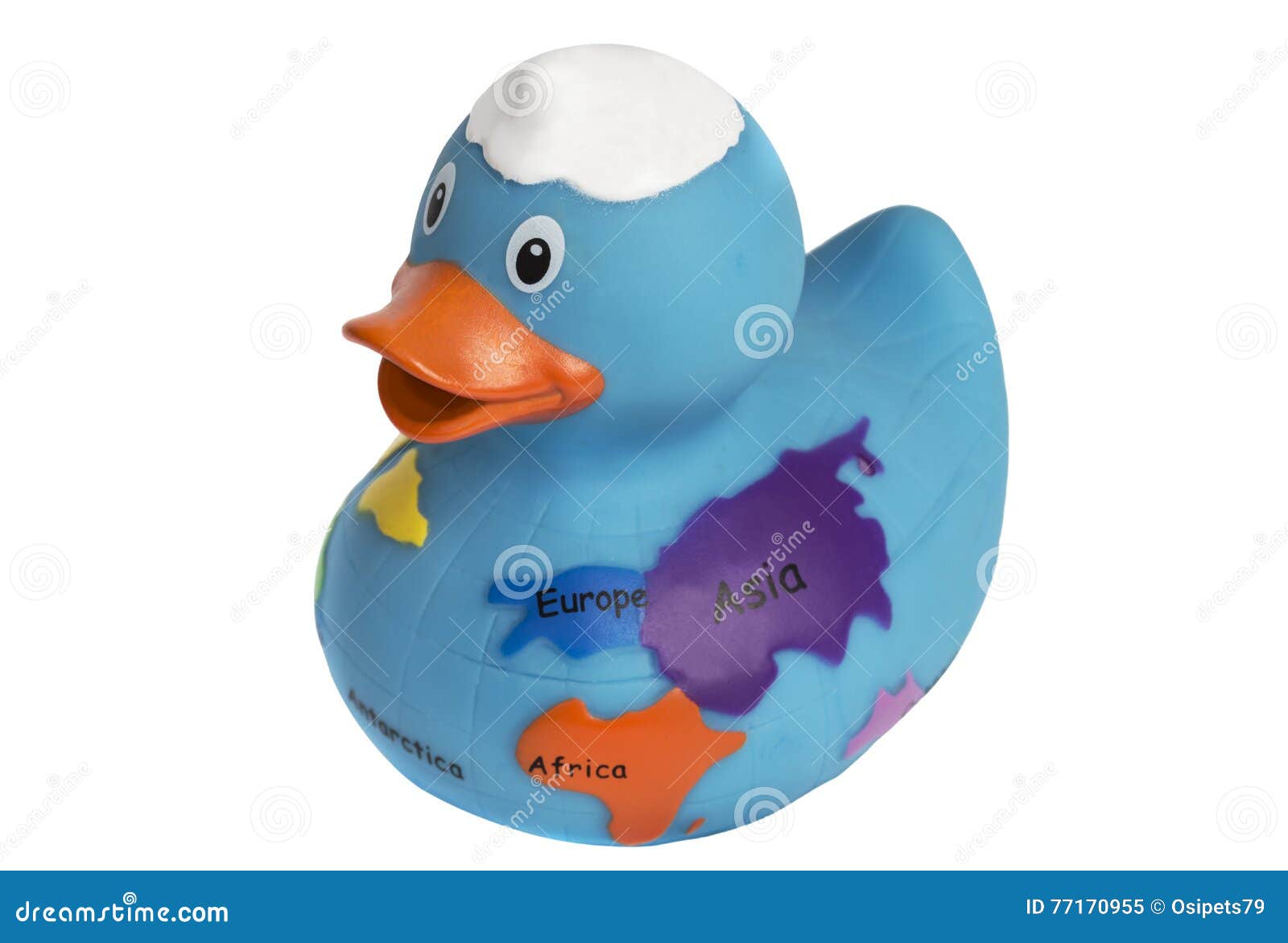 Blue Rubber Duck with World Map Isolated Over White Stock Image - Image ...