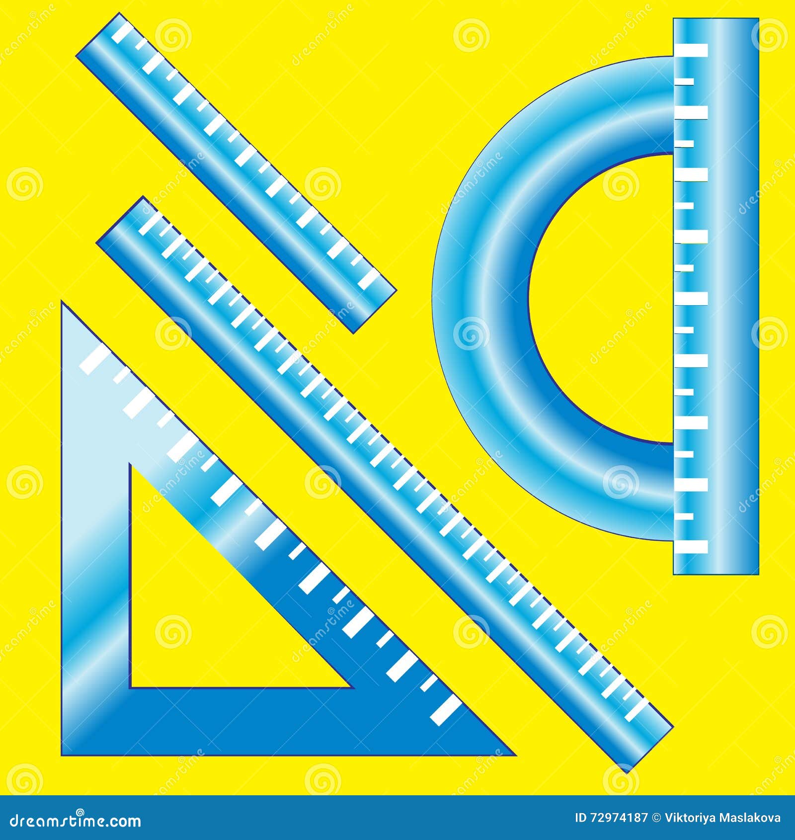 Blue Ruler and Protractor on Yellow Stock Vector - Illustration of ...