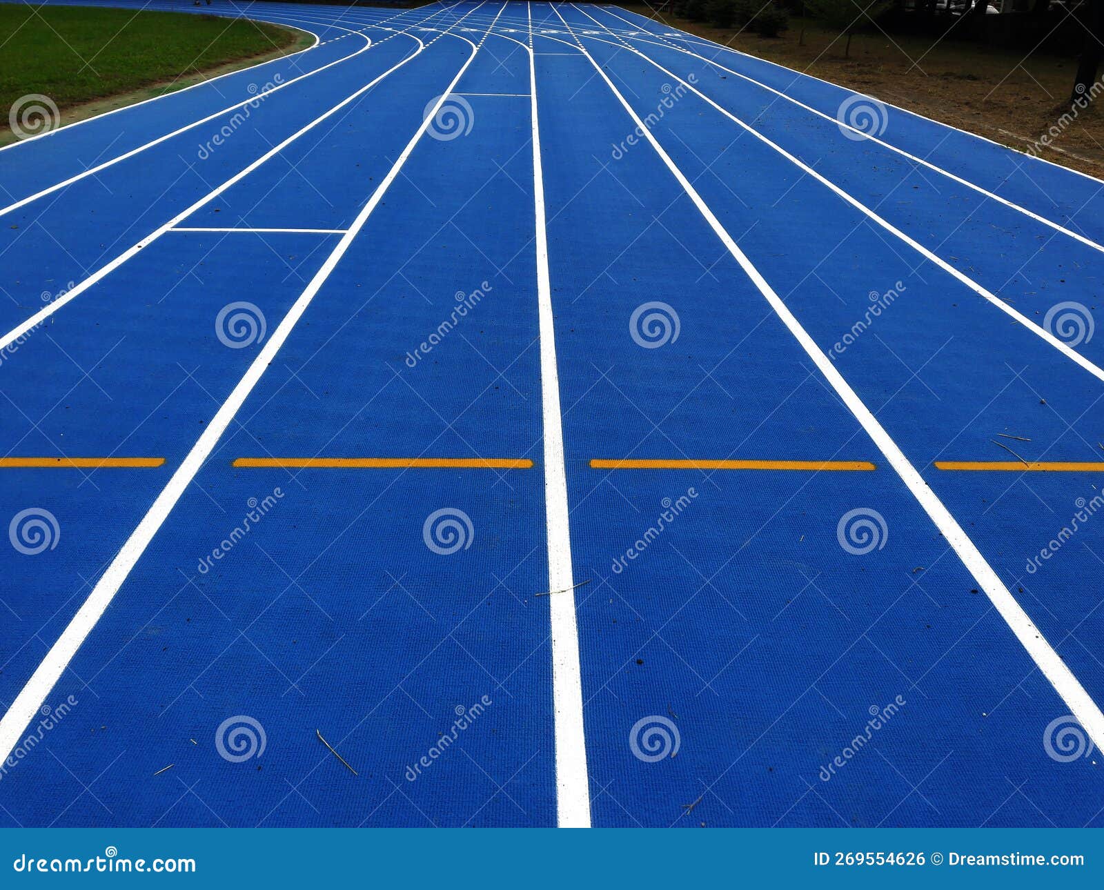 Blue Runway. the Start and End of the Stadium Track Stock Photo - Image ...