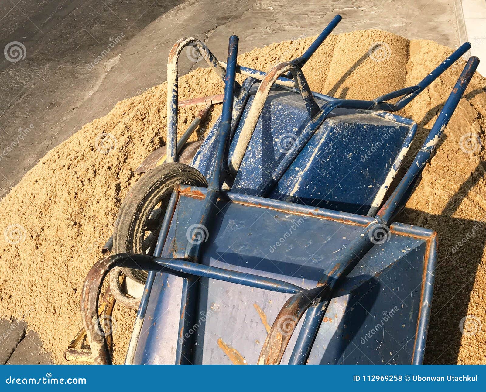 Blue Rusty Construction Trolley on Sand at Construction Site Stock ...
