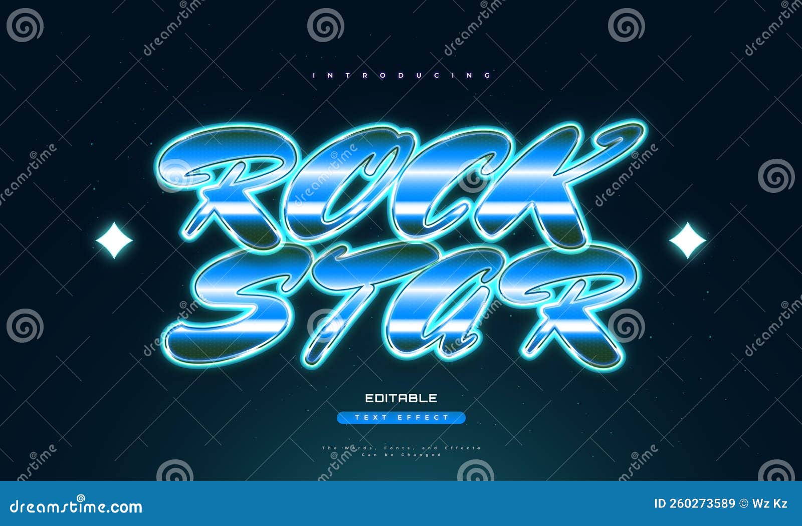 Blue 80s Retro Text Style with Glowing Neon Effect Stock Vector ...