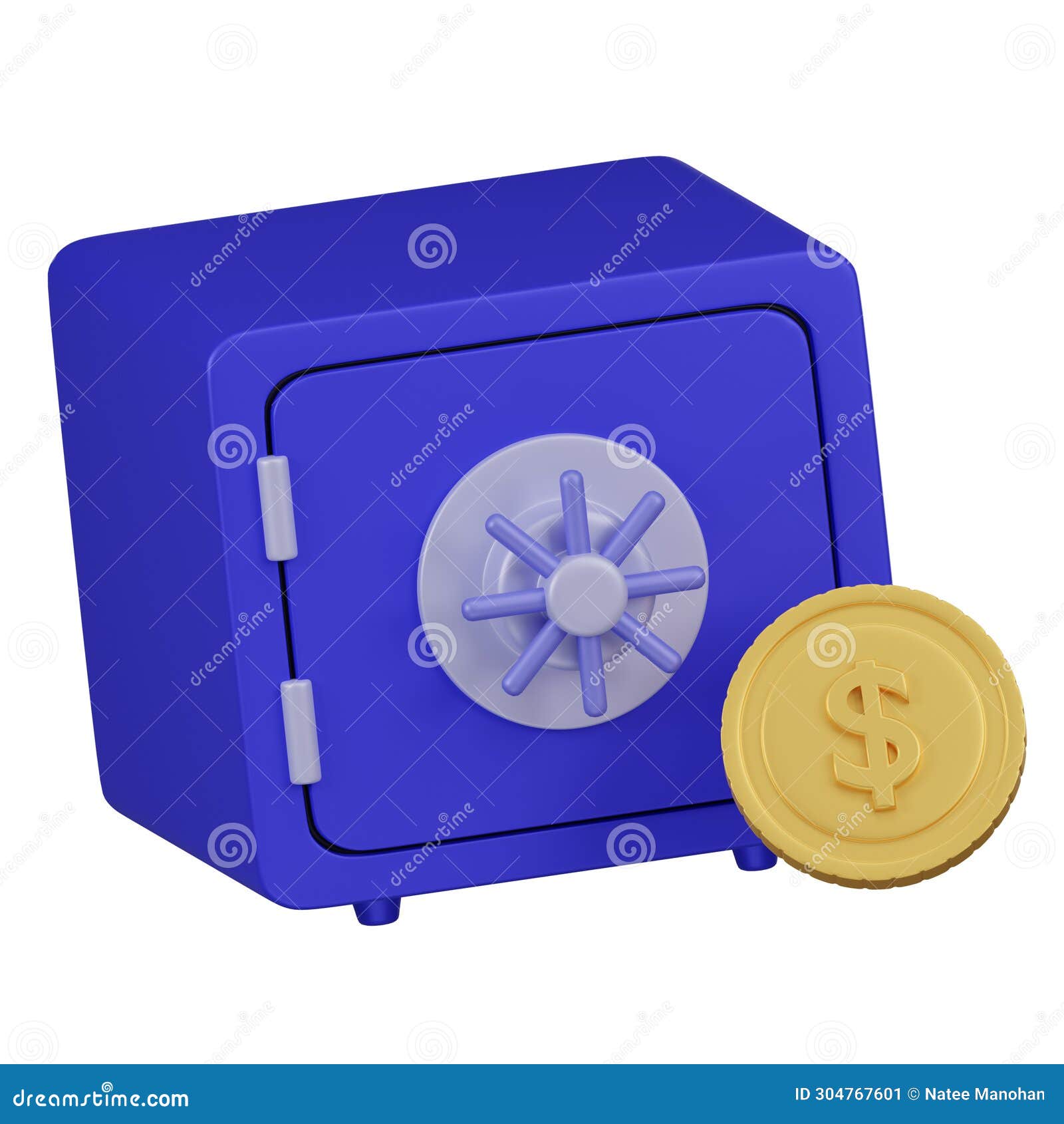 Blue Safe Box with Gold Coin 3D Icon Stock Illustration - Illustration ...