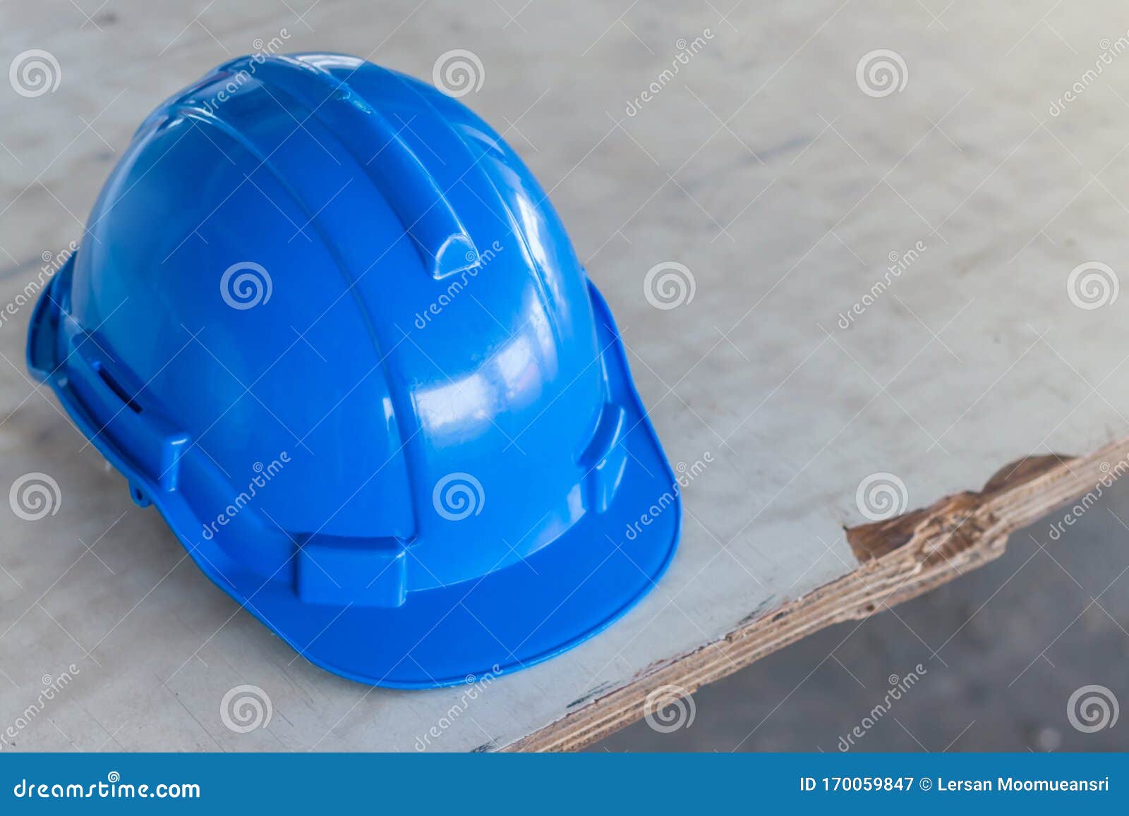 The Blue Safety Helmet at Construction Site Stock Image - Image of ...