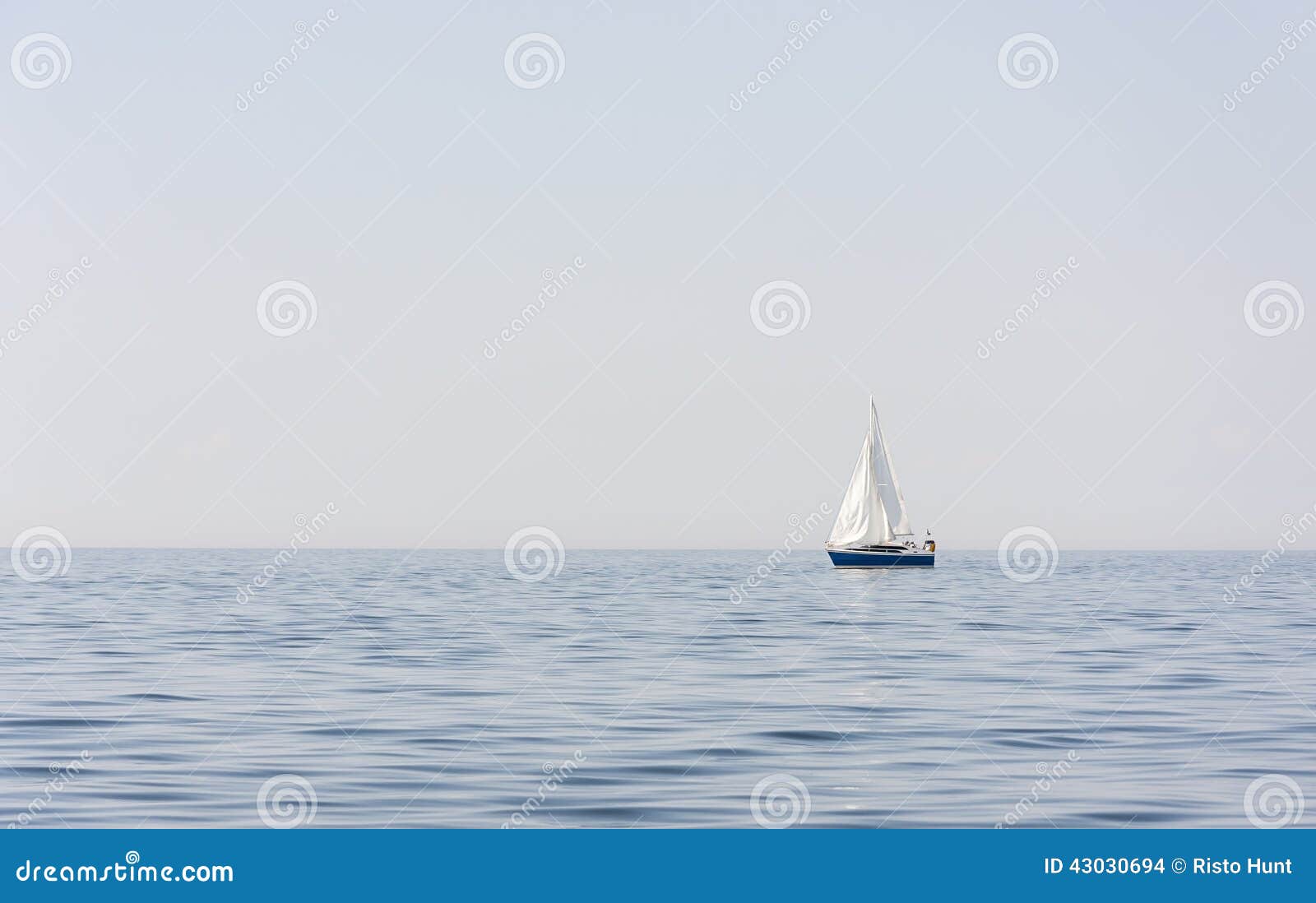 Blue Sail Boat at Sea or Ocean Stock Photo - Image of sailing, white ...