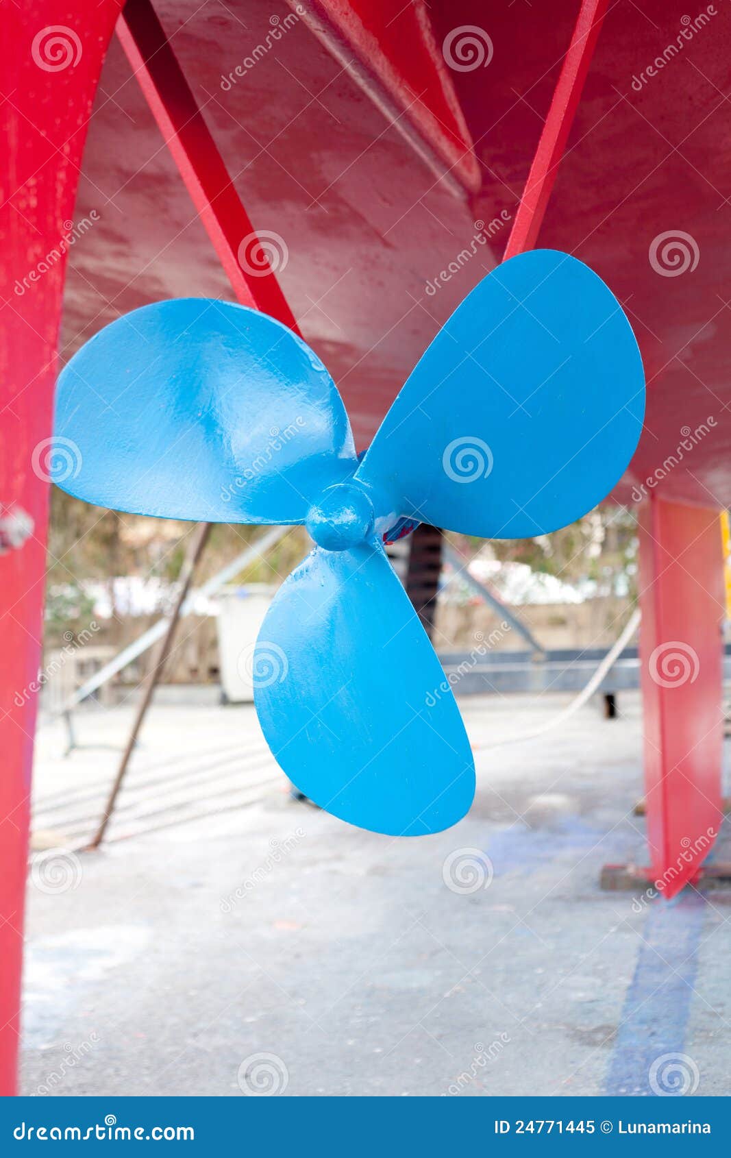 Blue Sailboat Propeller in a Red Hull Stock Image - Image of push ...
