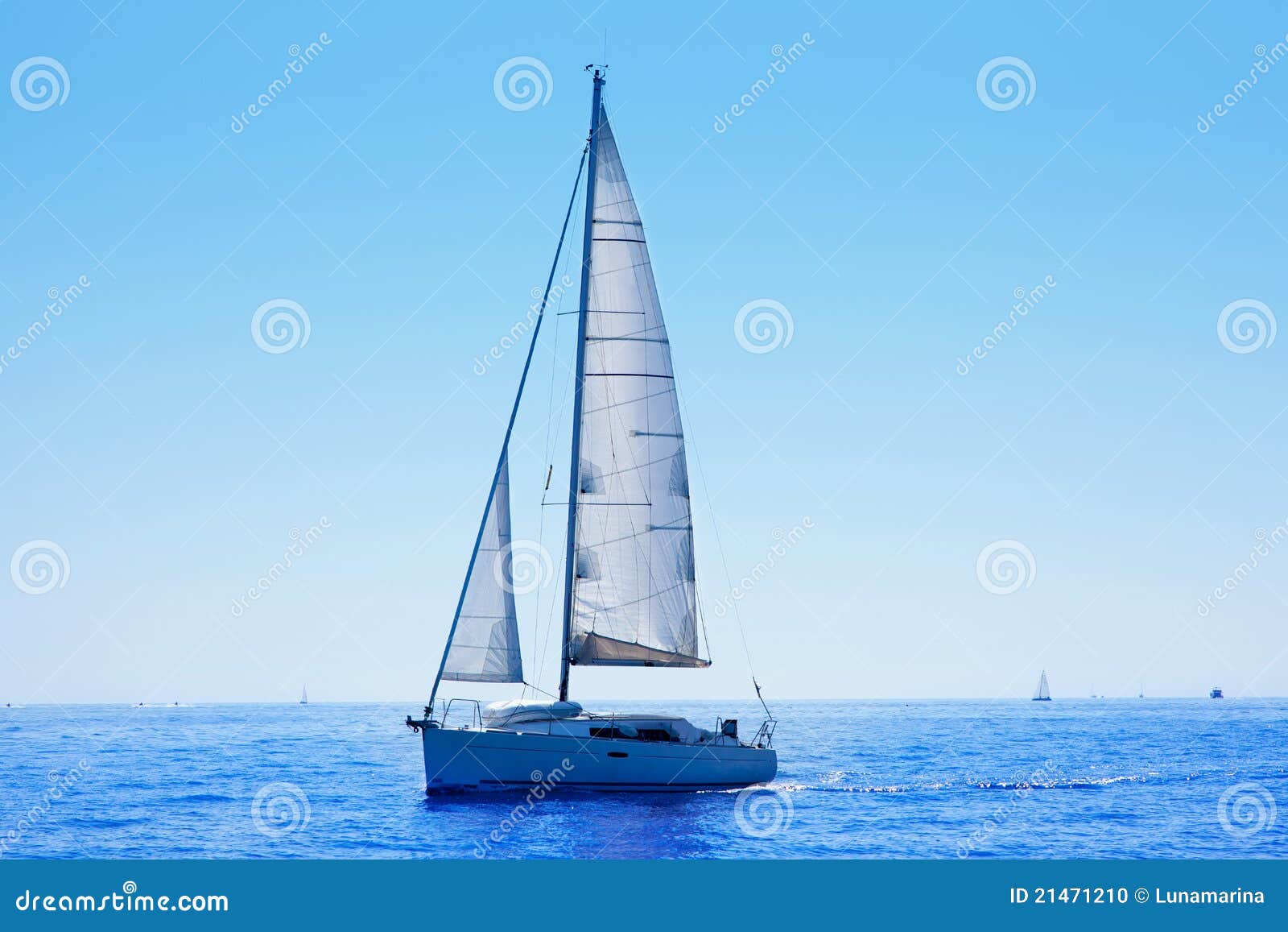 Blue Sailboat Sailing Mediterranean Sea Stock Photo - Image of sailboat ...