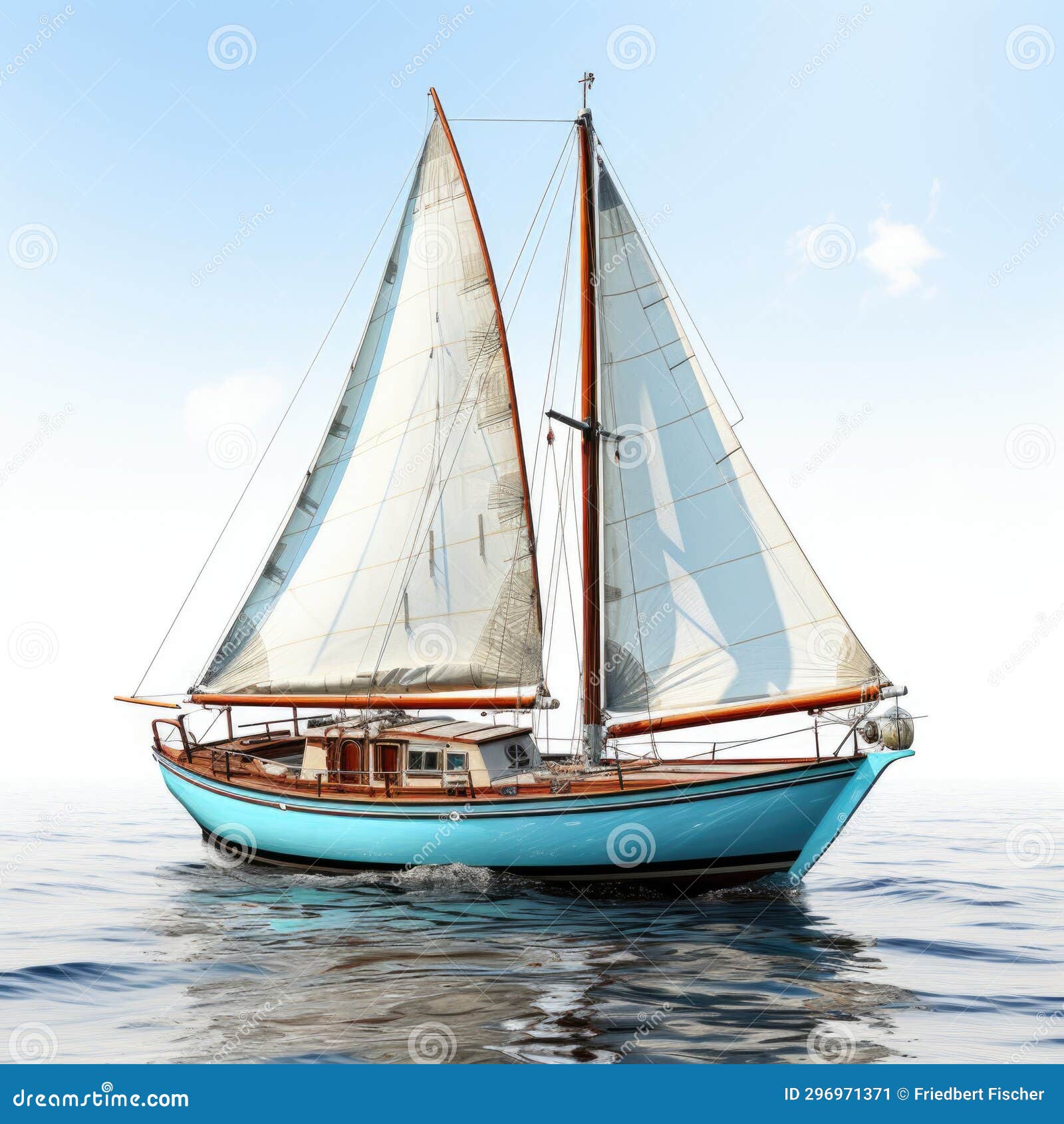 A Blue Sailboat with White Sails Floating in the Ocean Stock Image ...