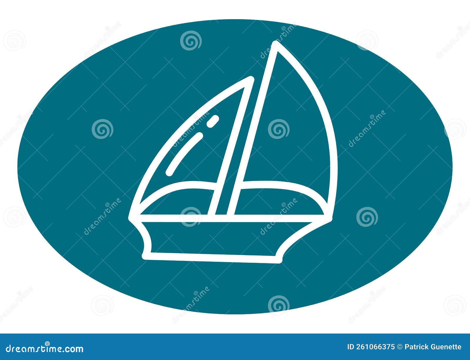 Blue sailing boat, icon stock vector. Illustration of line - 261066375