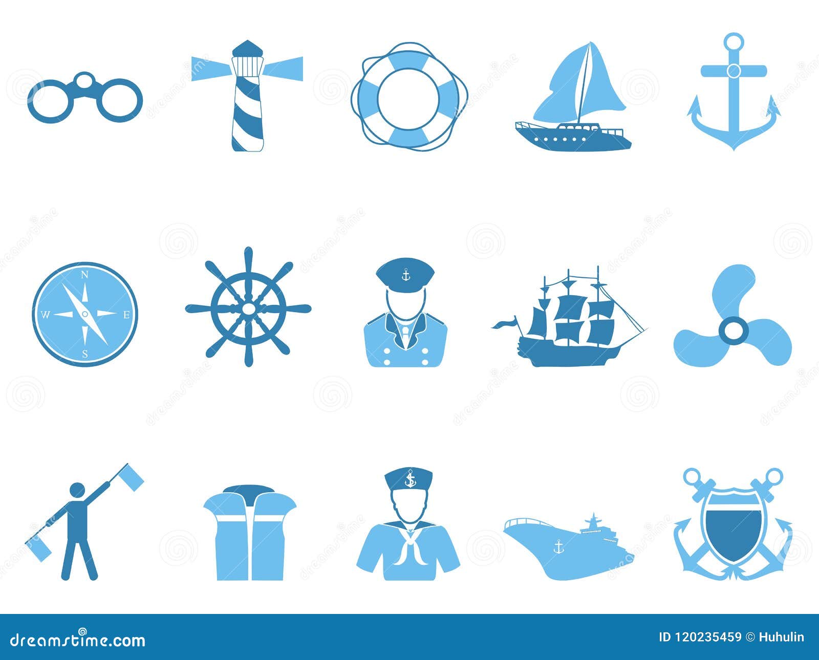Blue sailing icons set stock vector. Illustration of collection - 120235459