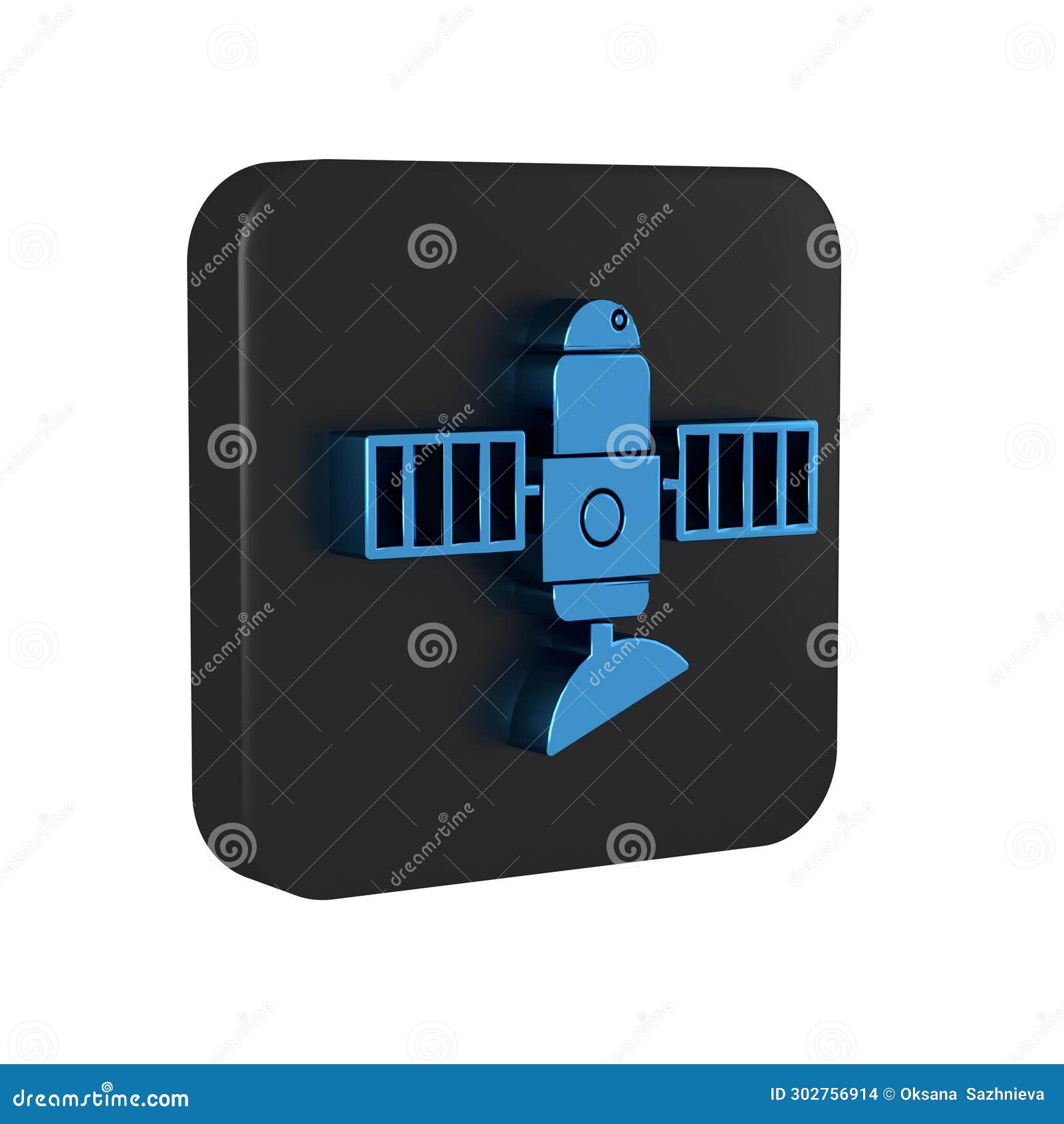 Blue Satellite Icon Isolated on Transparent Background. Black Square ...