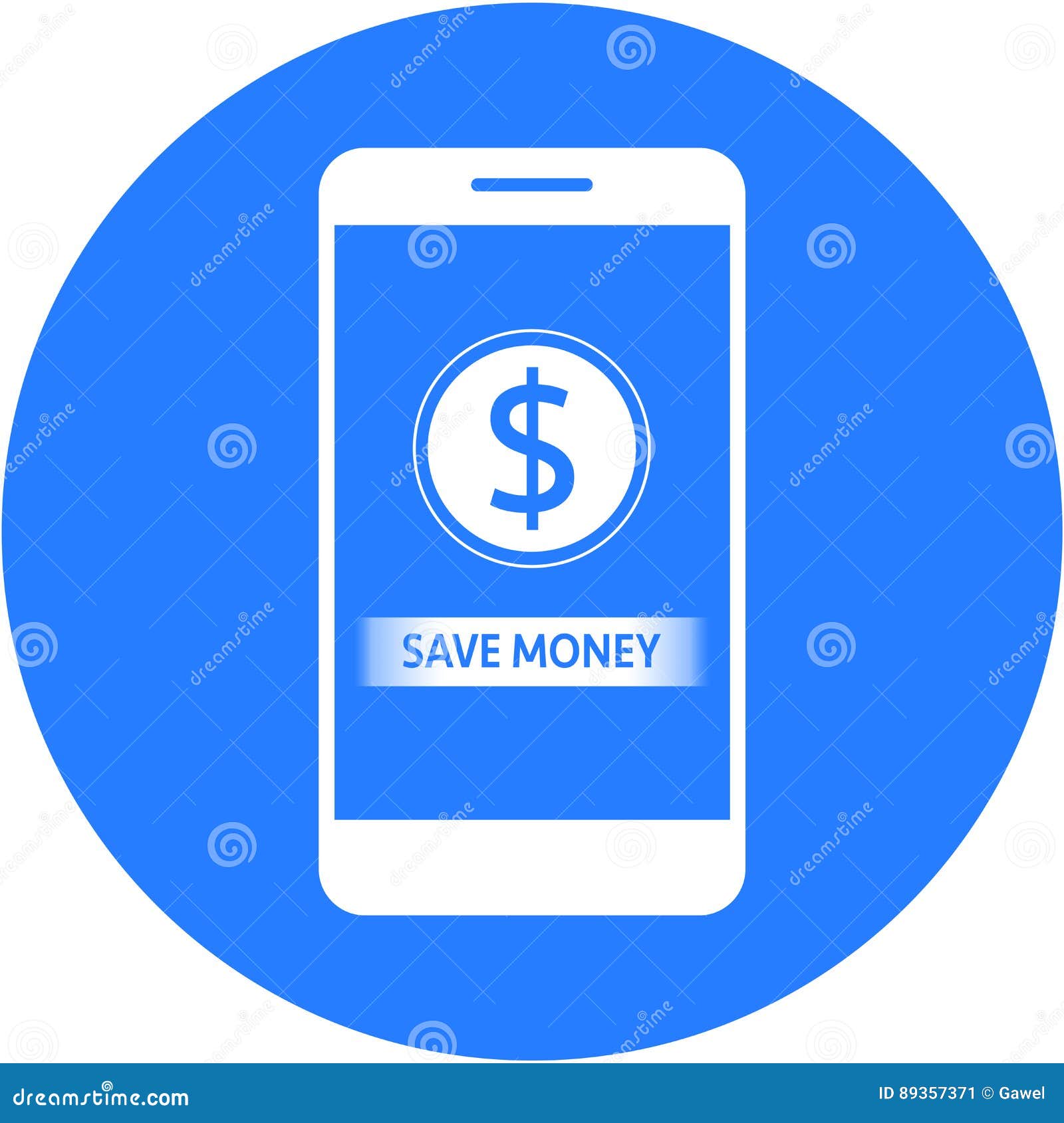 Blue Save Money and Dollars Sign Design in a Flat Round Button Stock ...