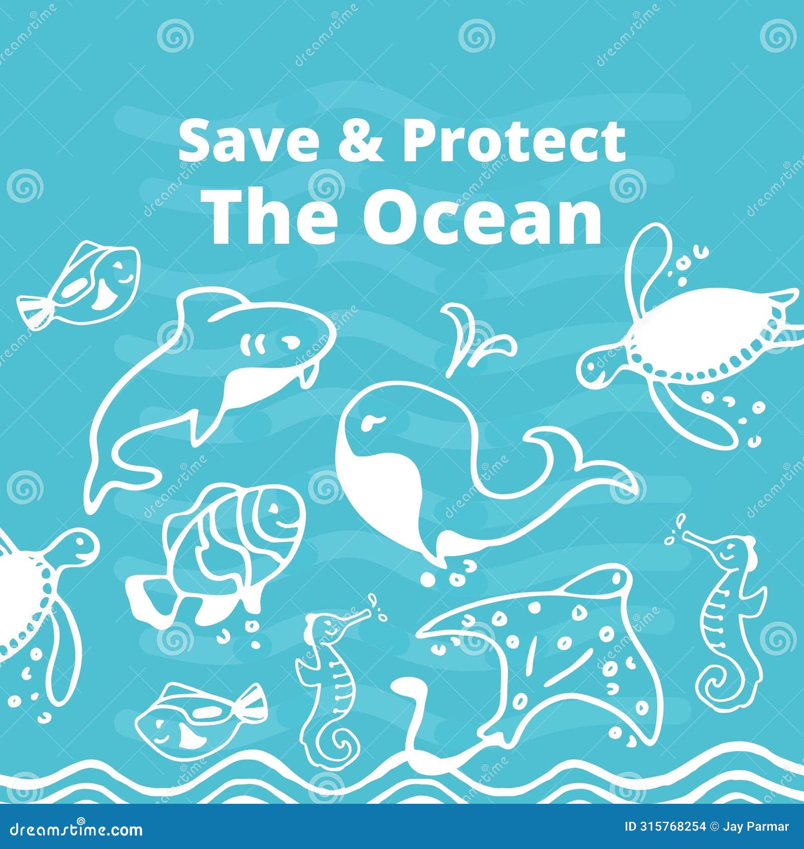 Blue Save Protect the Ocean Instagram Post Stock Illustration ...