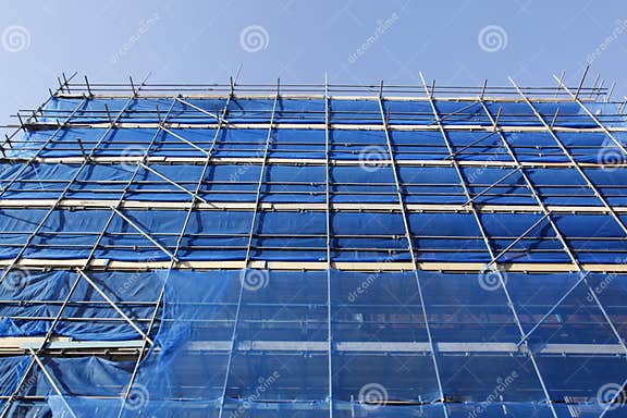 Blue Scaffolding and Blue Sky Stock Photo - Image of construct, urban ...