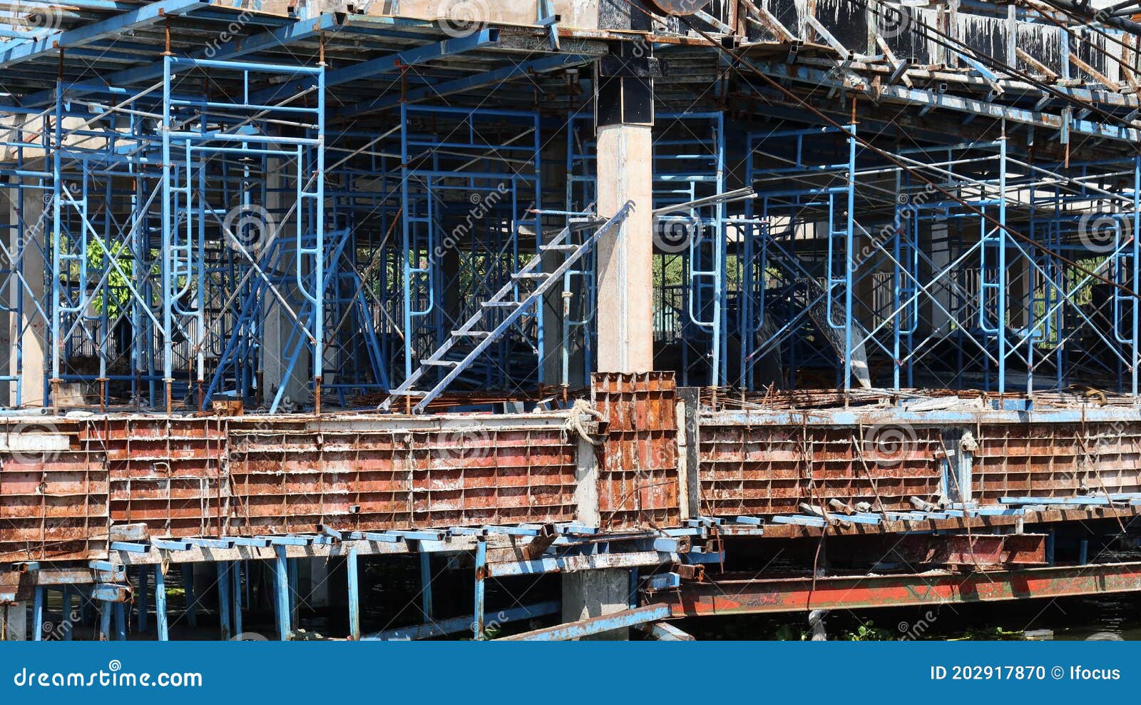 Blue Scaffolding at Construction Site Stock Photo - Image of scaffolder ...