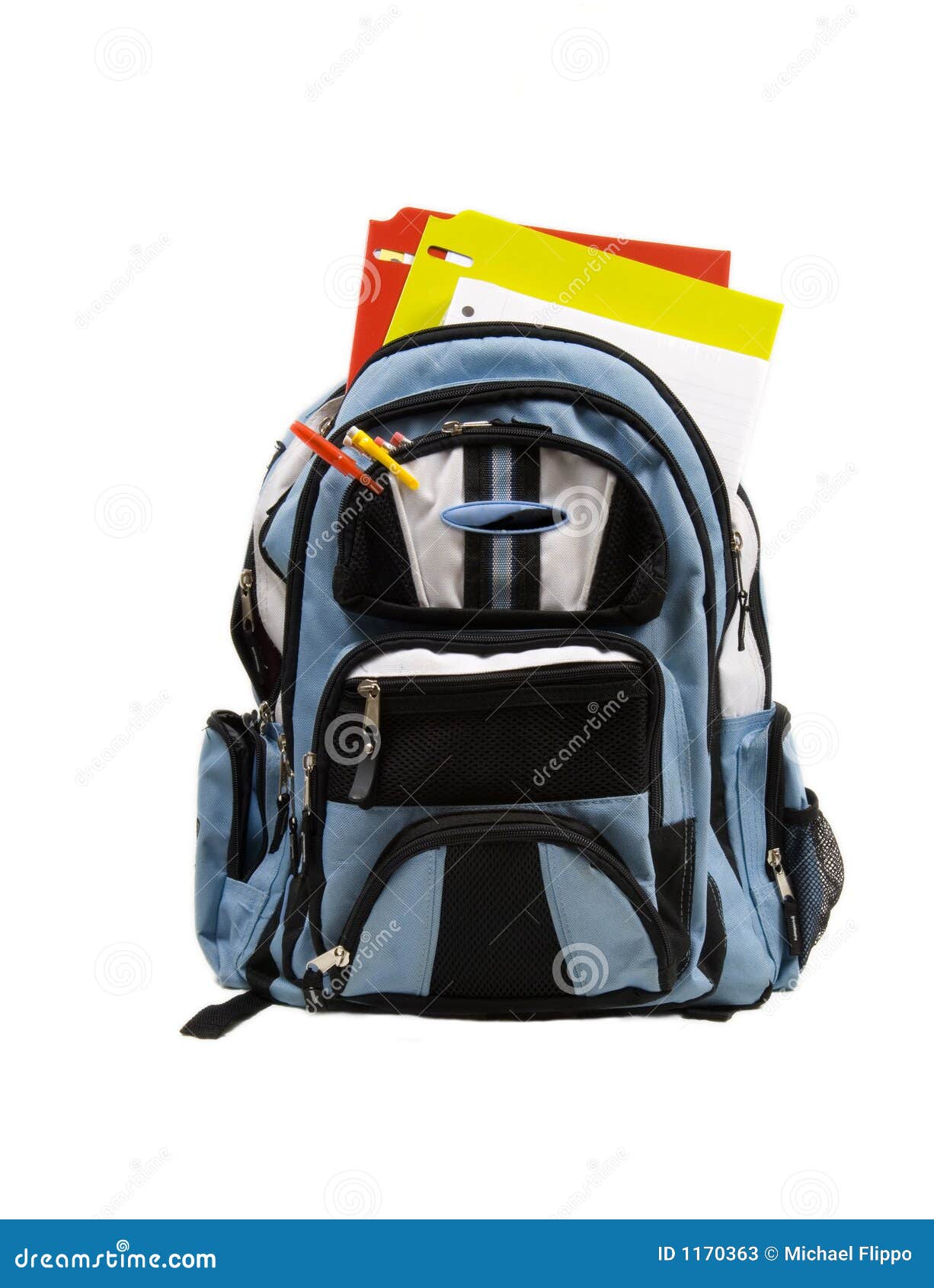 Blue School Back Pack Full of School Supplies Stock Image - Image of ...