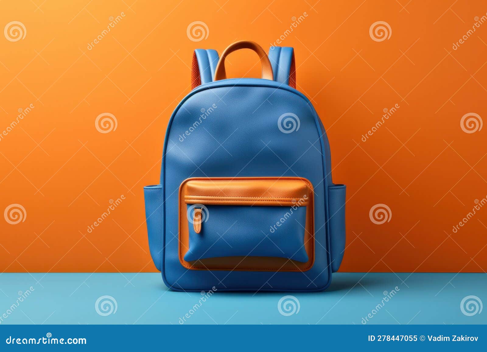 Blue School Backpack on Blue and Orange Background, Back To School ...