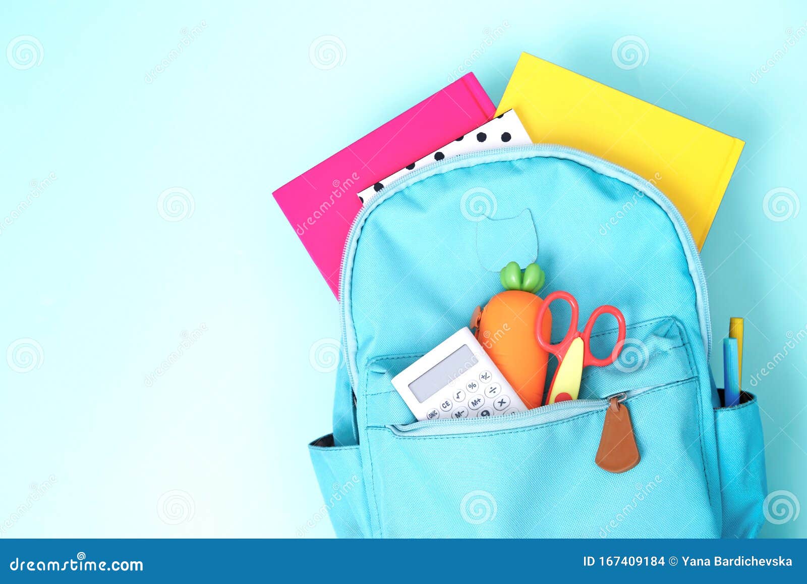 Blue School Bag,backpack with Accessories Empty Space Stock Photo ...