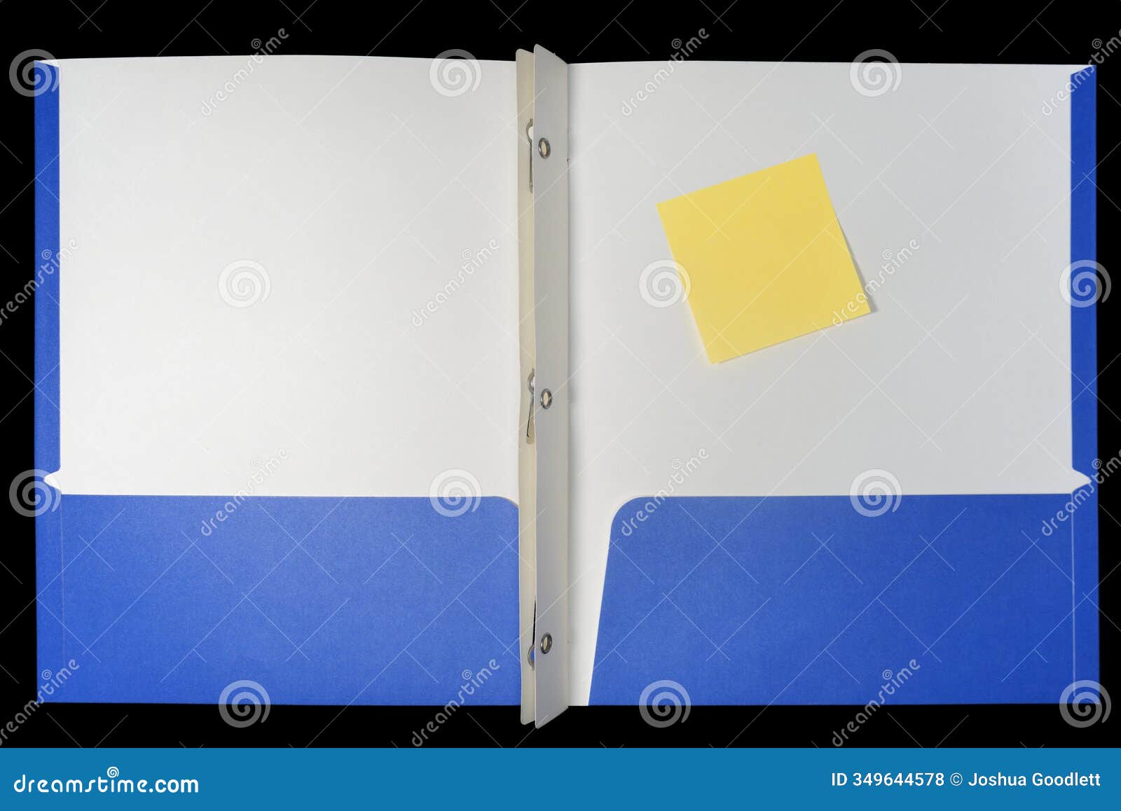 Blue School Folder with Yellow Sticky Note on Black Background Stock ...