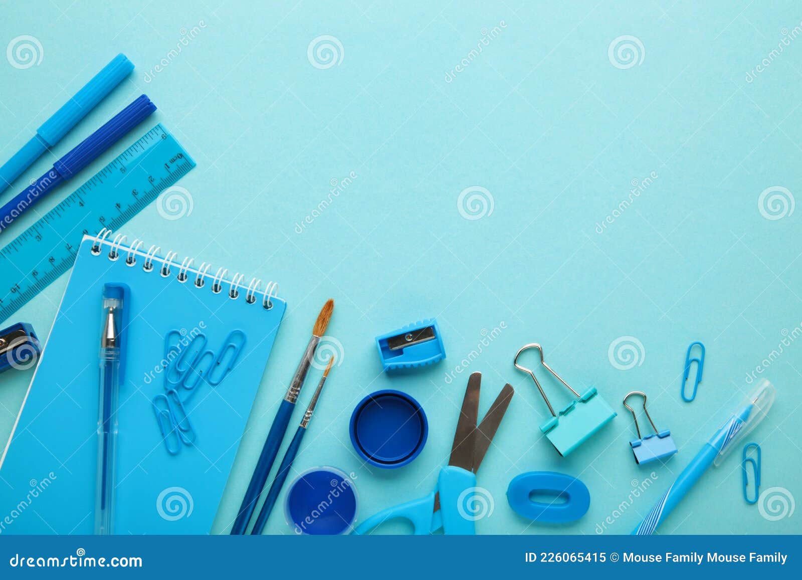 Blue School Supplies on Blue Background. Back To School. Flat Lay Stock ...