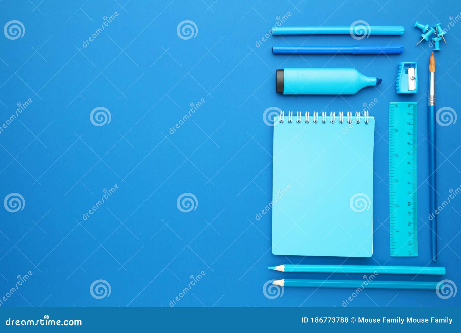 Blue School Supplies on Blue Background with Copy Space. Back To School ...
