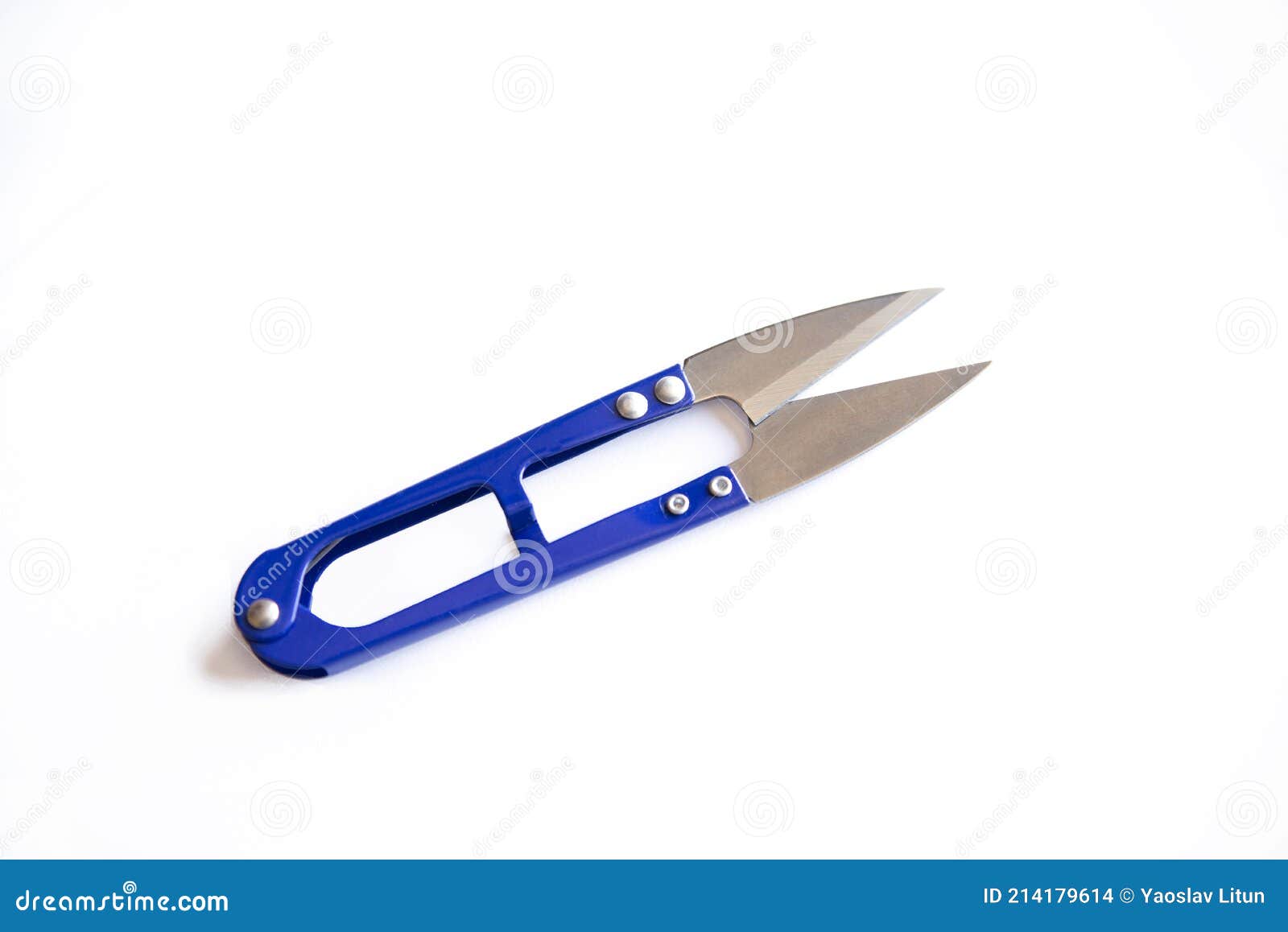 Blue Scissors To Cut the Thread Isolated on White Background Stock ...