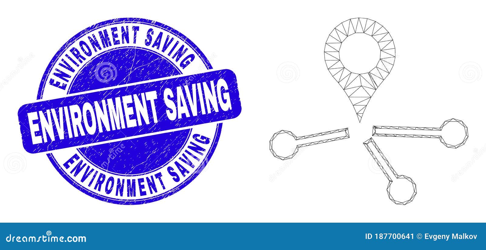 Blue Scratched Environment Saving Stamp Seal and Web Mesh Map Pointer ...