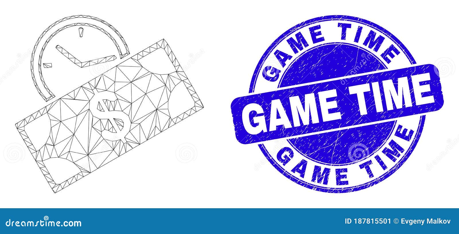 Blue Scratched Game Time Stamp and Web Mesh Banknote Credit Time Stock ...