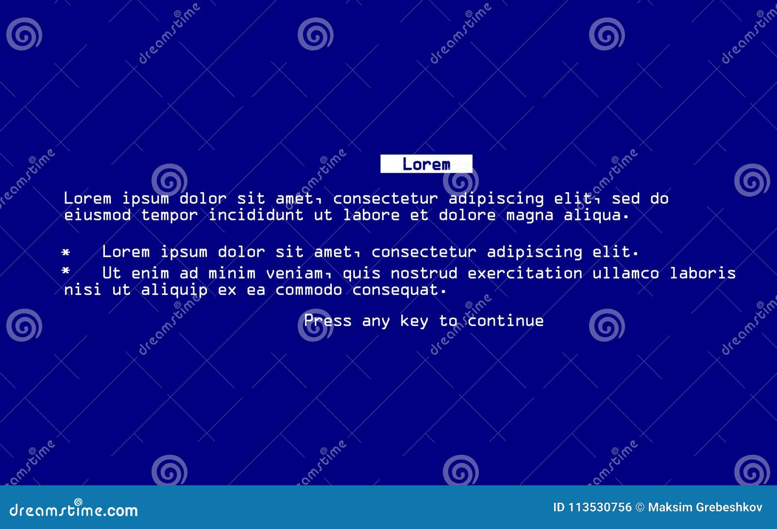 Blue Screen of Death stock vector. Illustration of malware - 113530756
