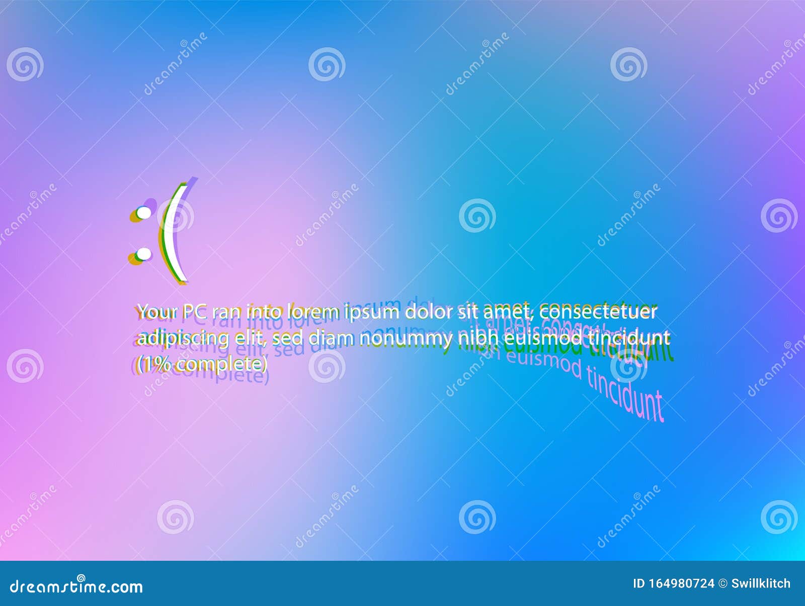 Blue Screen with Operating System Error Message and Vaporwave Glitch ...