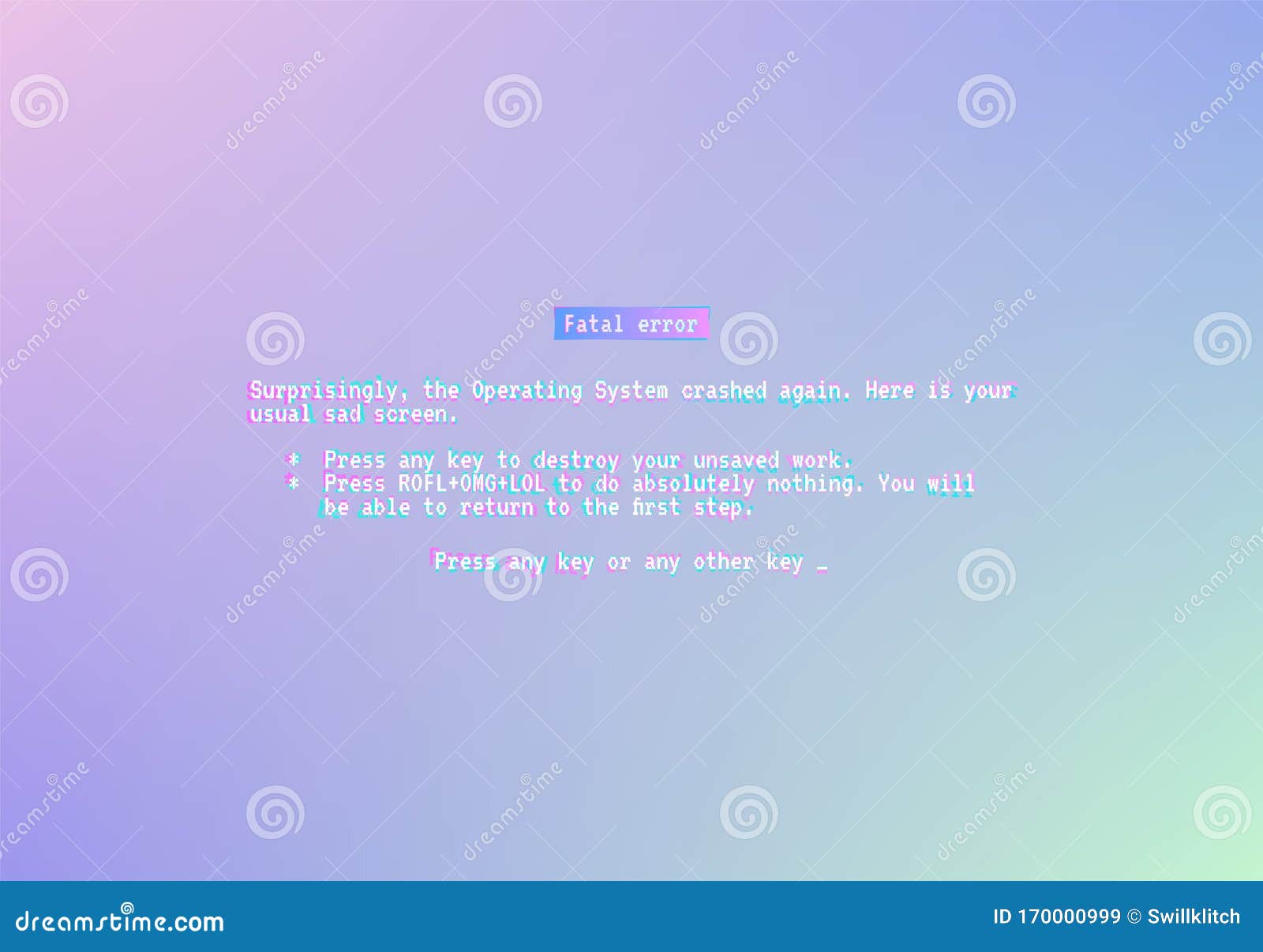 Blue Screen with Operating System Error Message and Vaporwave Glitch ...