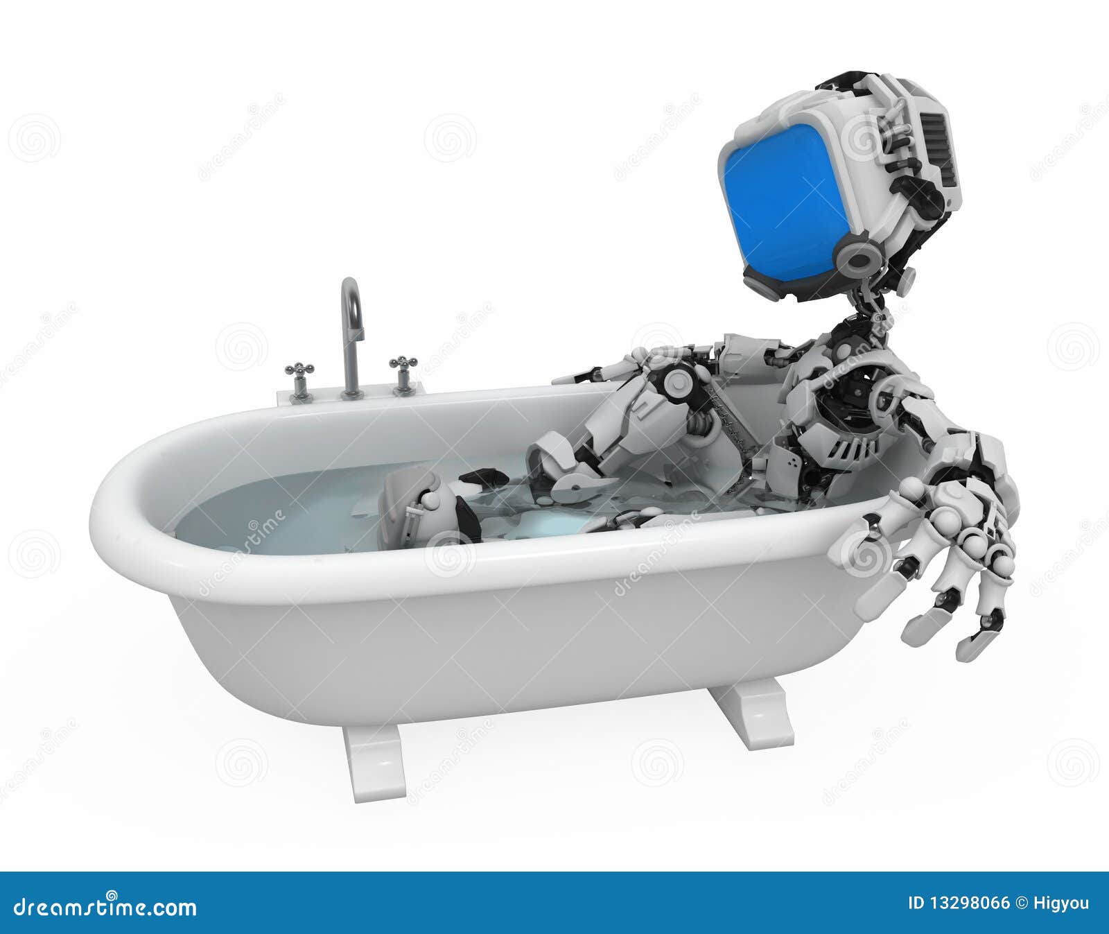 Blue Screen Robot, Bath stock illustration. Illustration of monitor ...