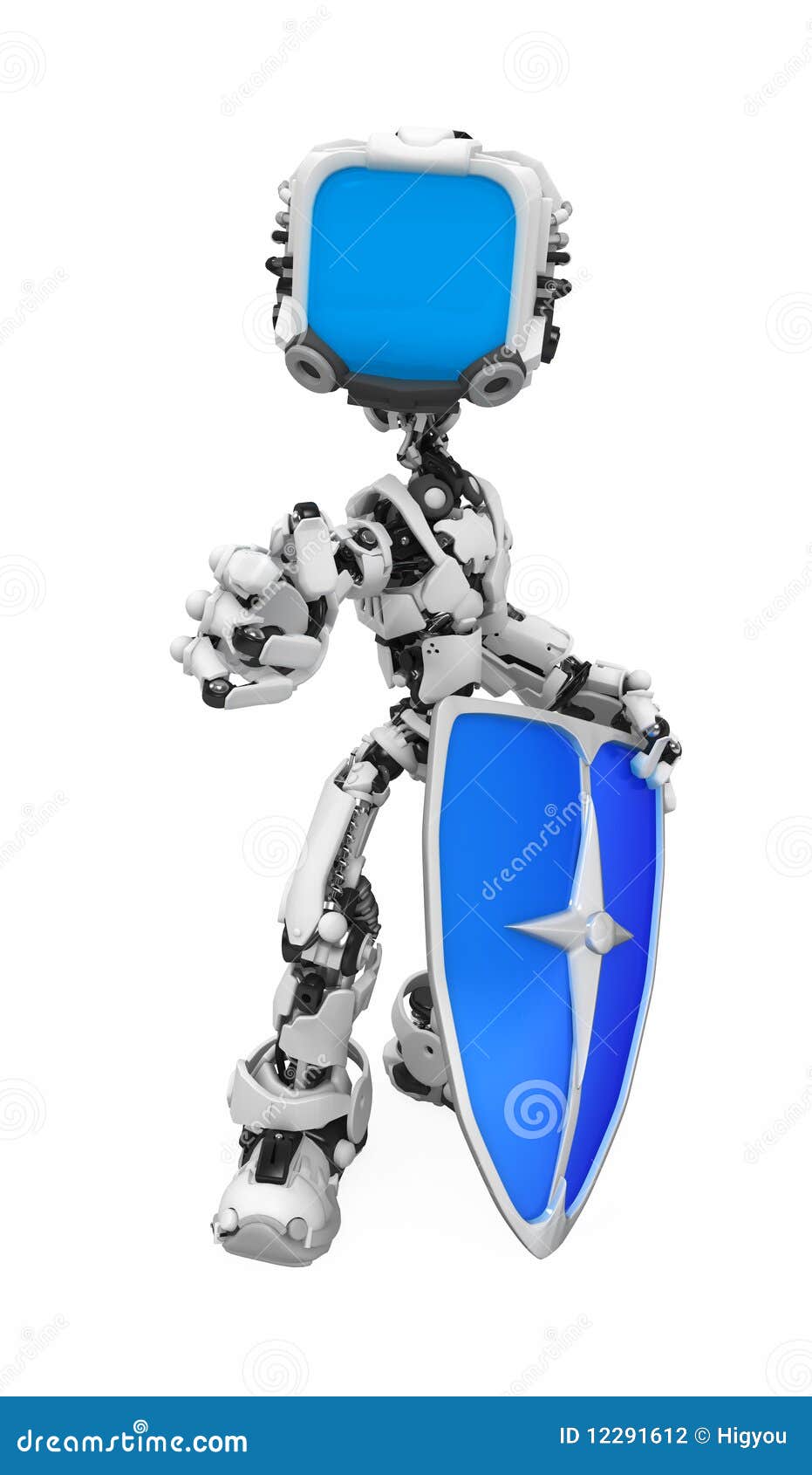 Blue Screen Robot, Shield Pose Stock Illustration - Illustration of ...