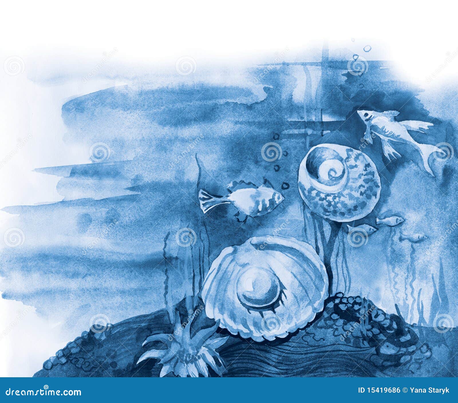 Blue Sea Cockleshell with a Pearl Stock Illustration - Illustration of ...