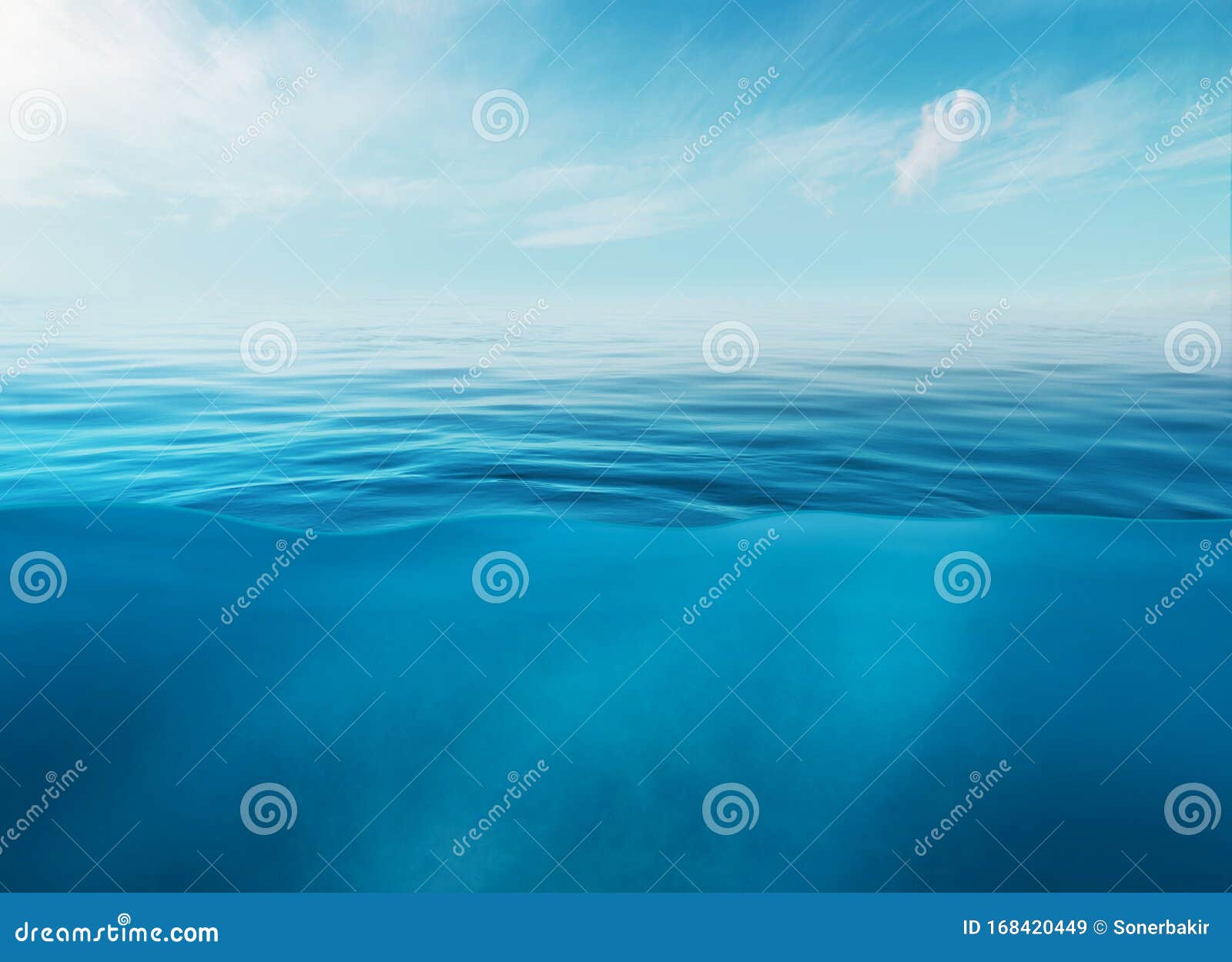Sea. Ocean. Sea Surface. Light Waves. Horizon Line. Blue Water, Sandy ...