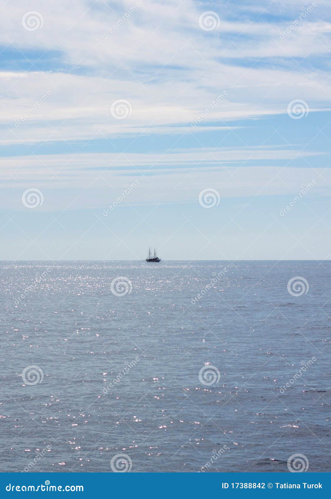 Blue Sea. Ship on the Horizon Stock Photo - Image of delight, sunny ...