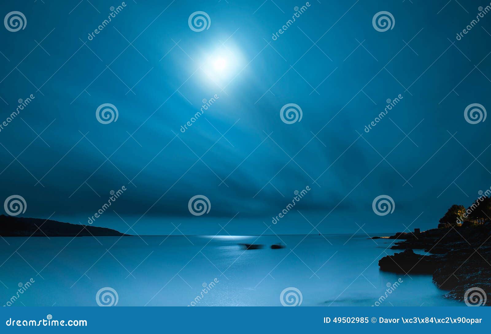 Blue sea sky night moon stock image. Image of seascape - 49502985