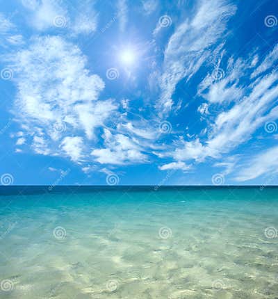 Blue Sea and Sun in the Sky Stock Image - Image of bach, seaside: 8297661