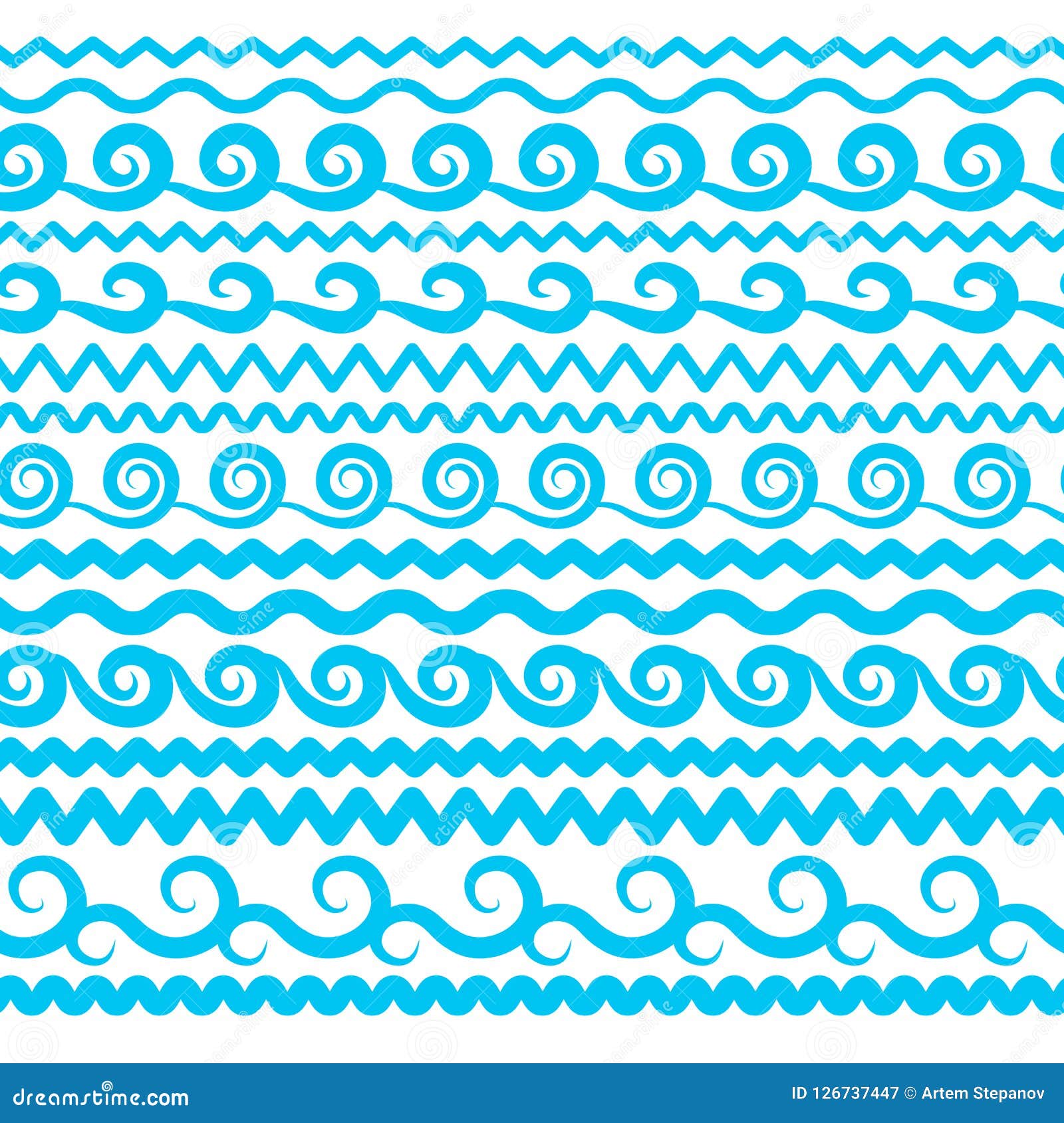 Sea Water Waves Vector Seamless Borders, Aqua Elements or Tide Lines ...
