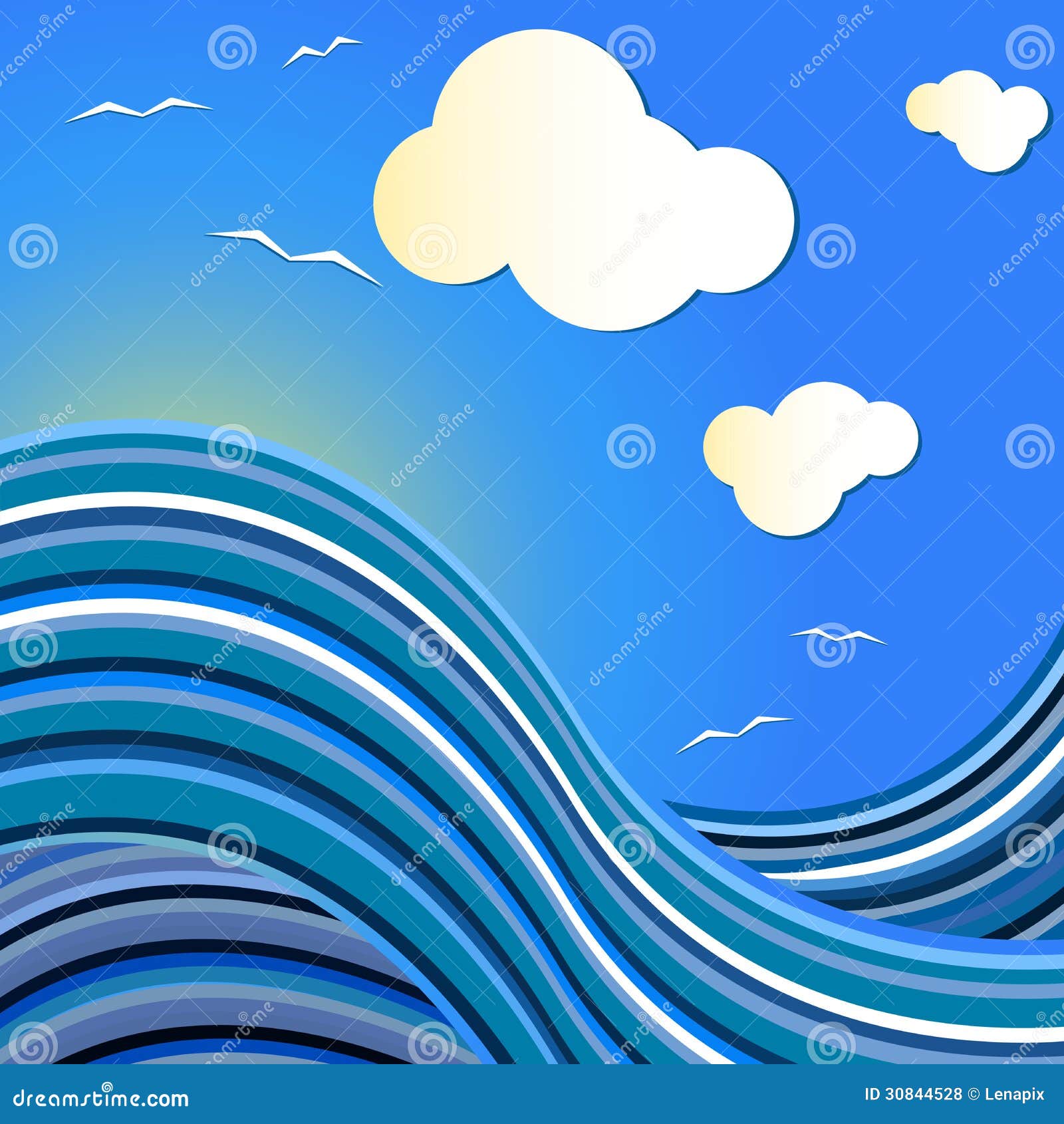 Blue sea wave drawing stock illustration. Illustration of recreation ...