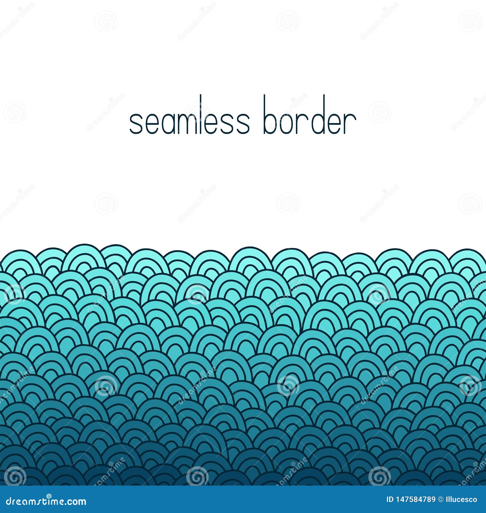 Blue Sea Waves Border. Doodle Seamless Background. Hand Drawn Pattern ...