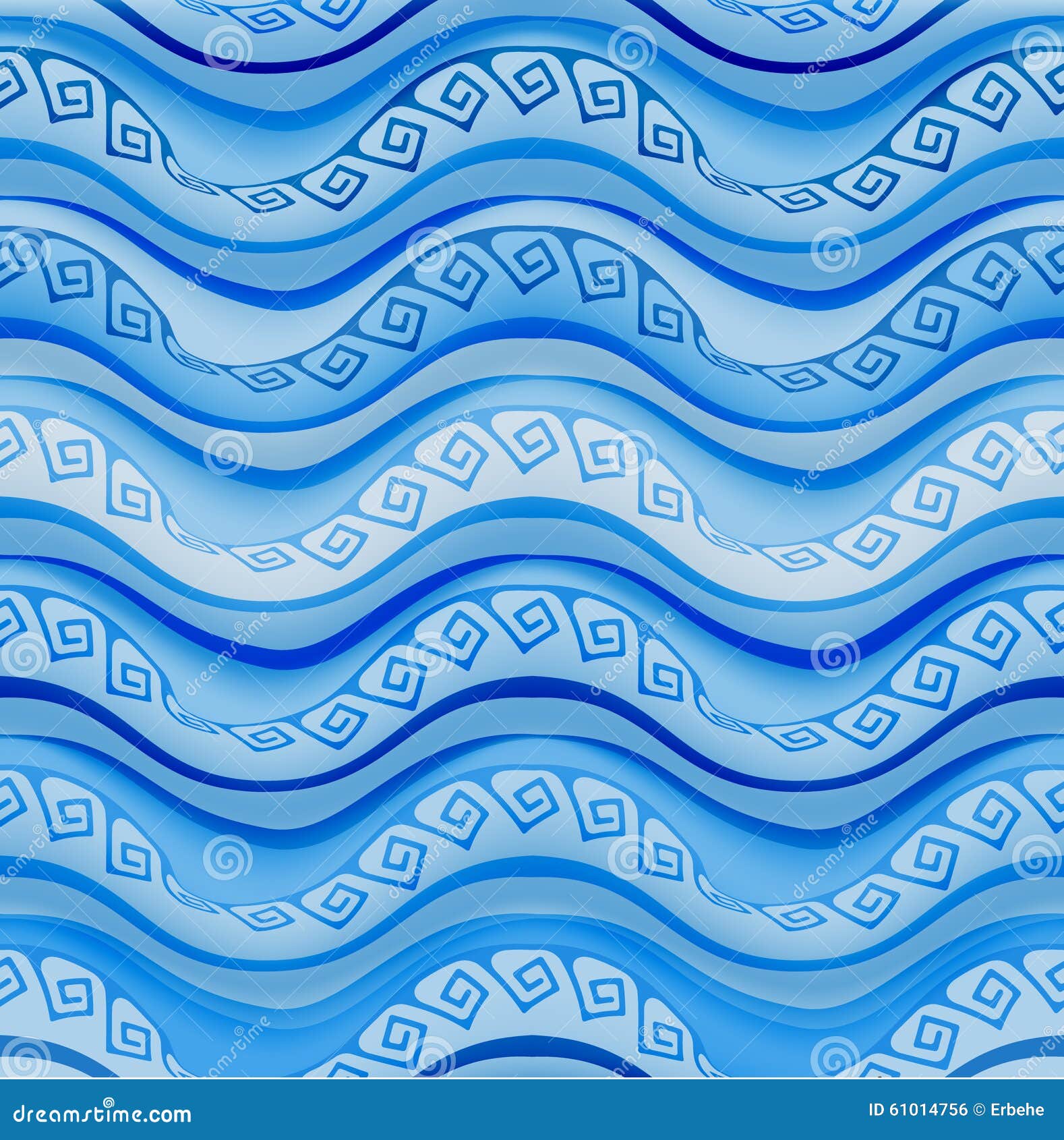 Blue Sea Waves with Ethnic Ornament. Seamless Pattern. Stock Vector ...